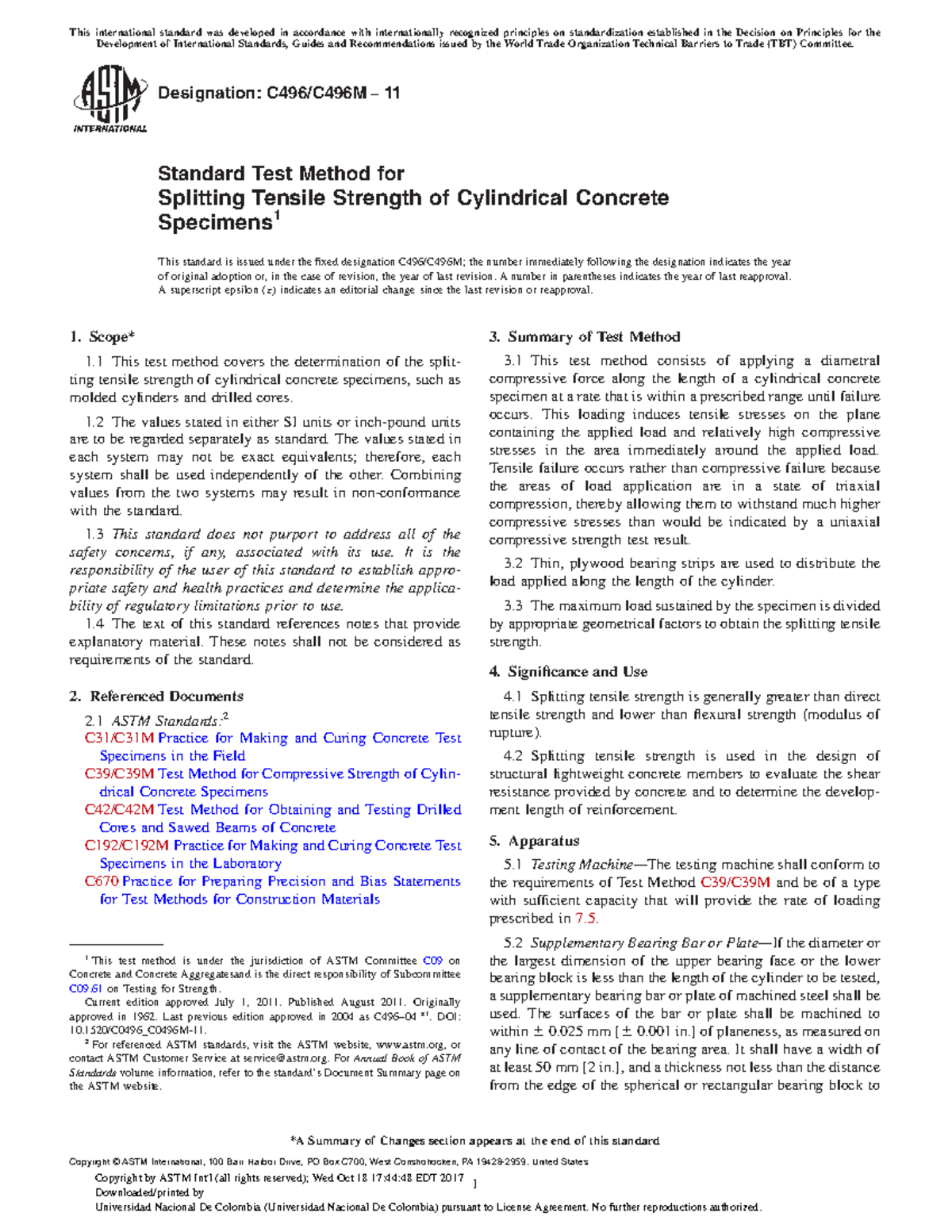 Pdfcoffee - .... - Designation: C496/C496M− 11 Standard Test Method for ...