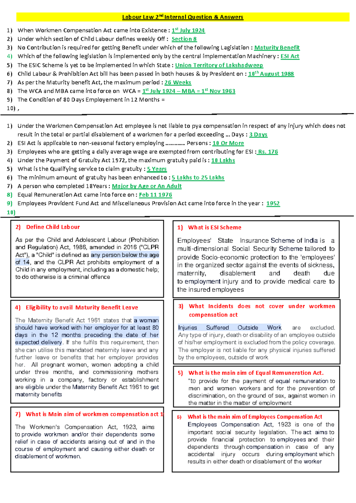 4th Sem All Internals - Labour Law 2nd Internal Question & Answers 1 ...
