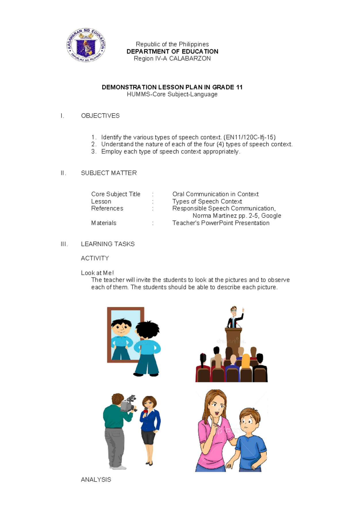 SHS ORAL COM - SHS MATERIALS - Republic of the Philippines DEPARTMENT ...