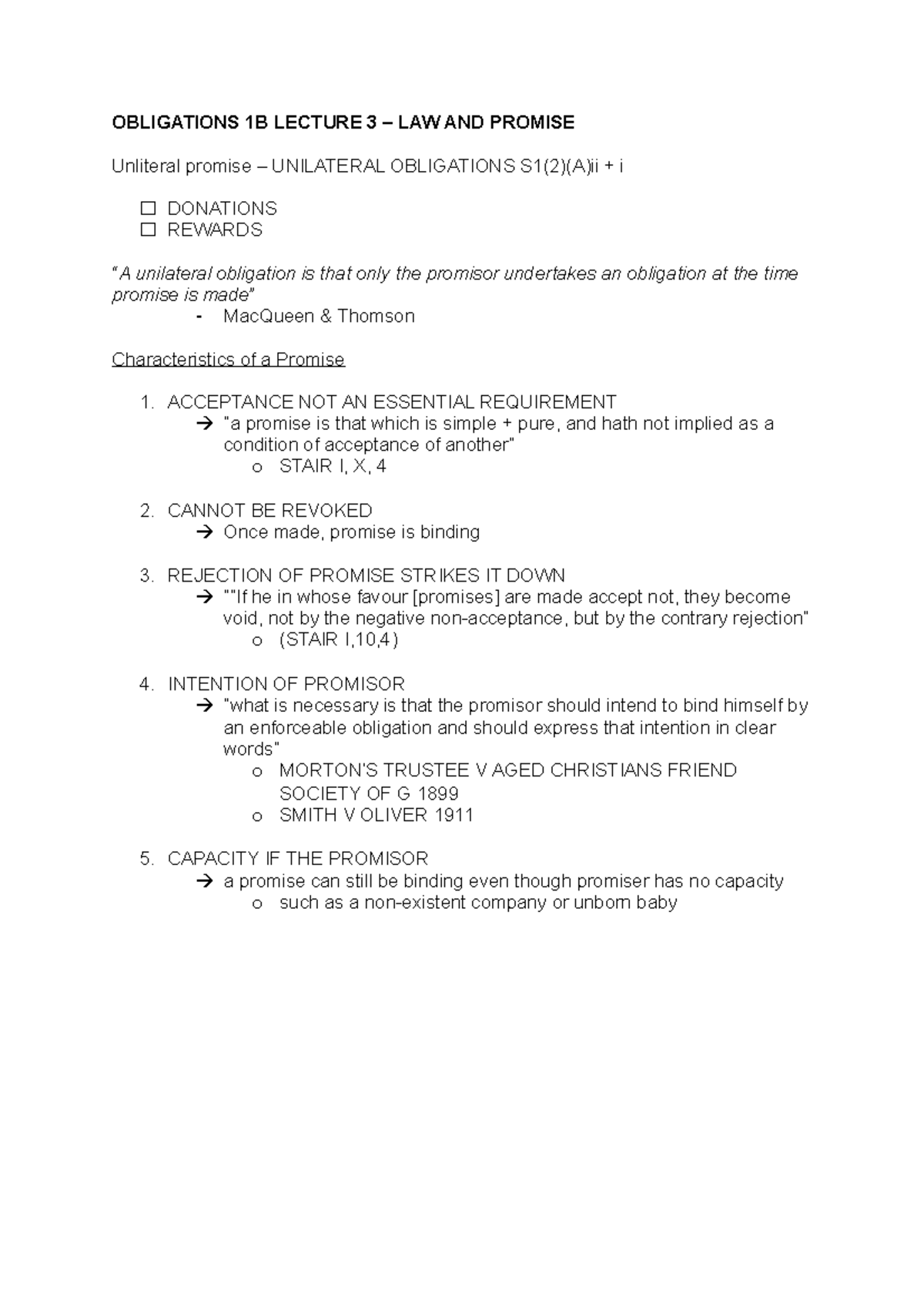 Intention & LAW OF Promise - OBLIGATIONS 1B LECTURE 3 – LAW AND PROMISE ...