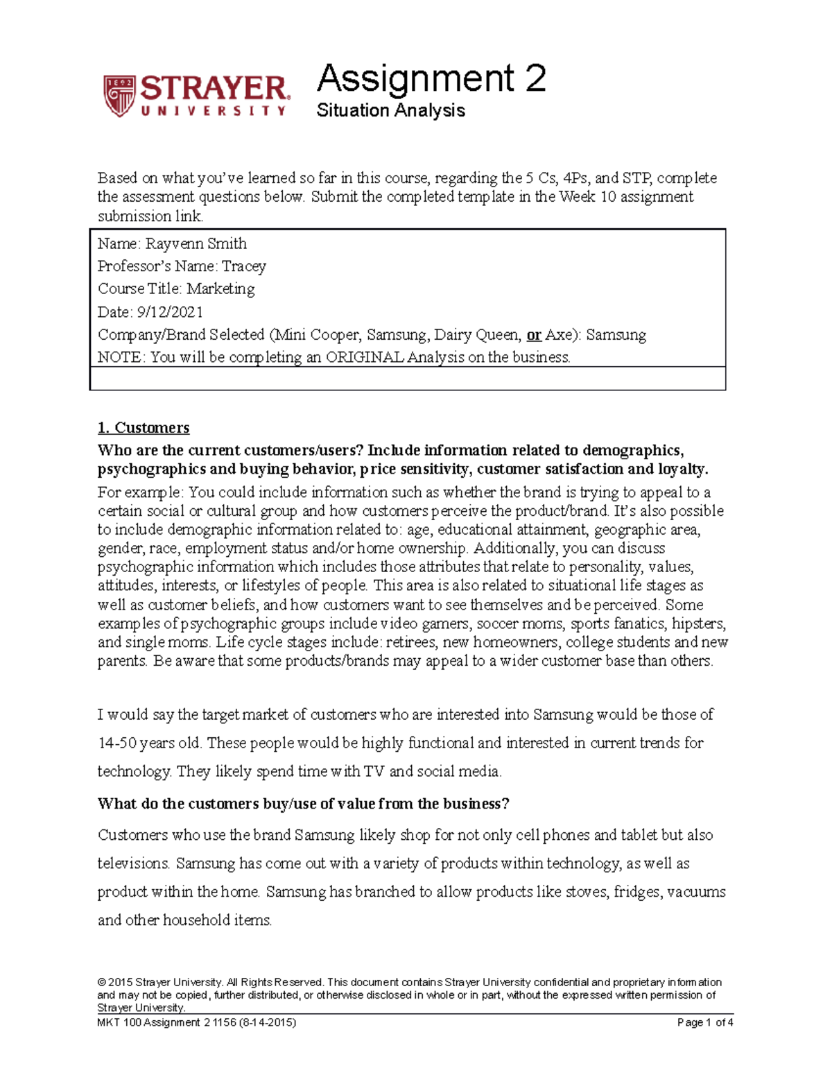 Week 10 Situation Analysis - Situation Analysis Based on what you’ve ...