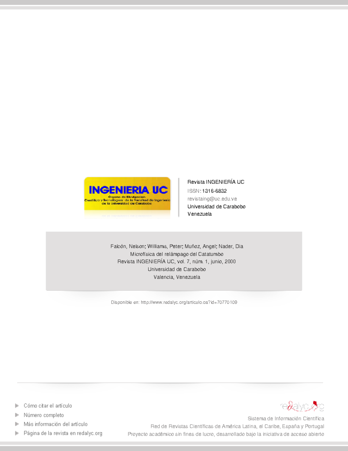 El Relempago del Catatumbo - Revista INGENIERÍA UC ISSN: 1316 ...