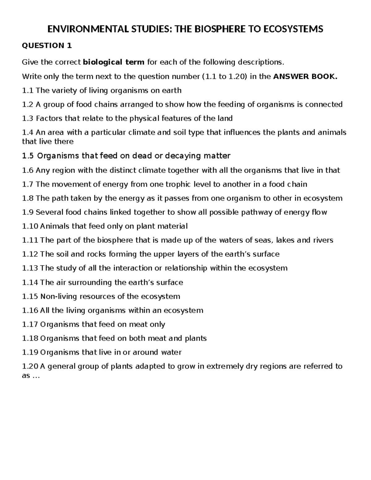 Environmental Studies THE Biosphere TO Ecosystems 1 - ENVIRONMENTAL ...