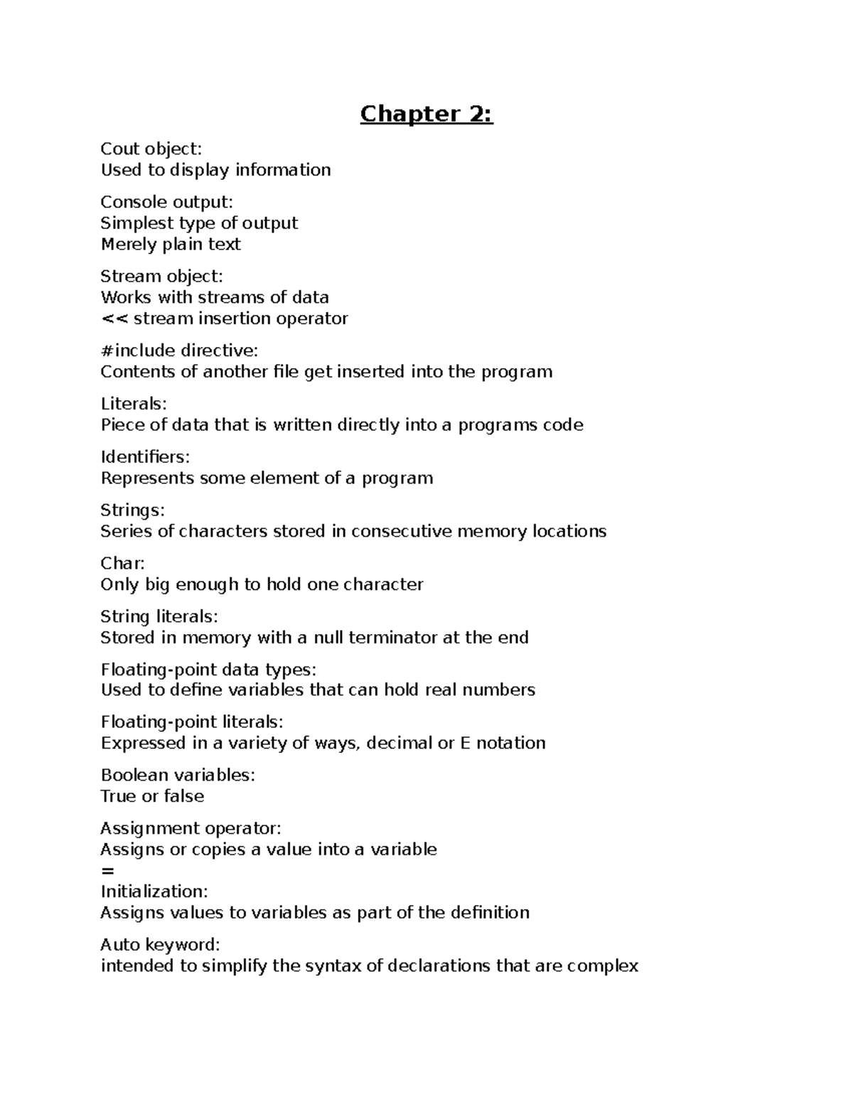 Chapter 2 Summary Imperative Programming Chapter 2 Cout Object Used To Display Information