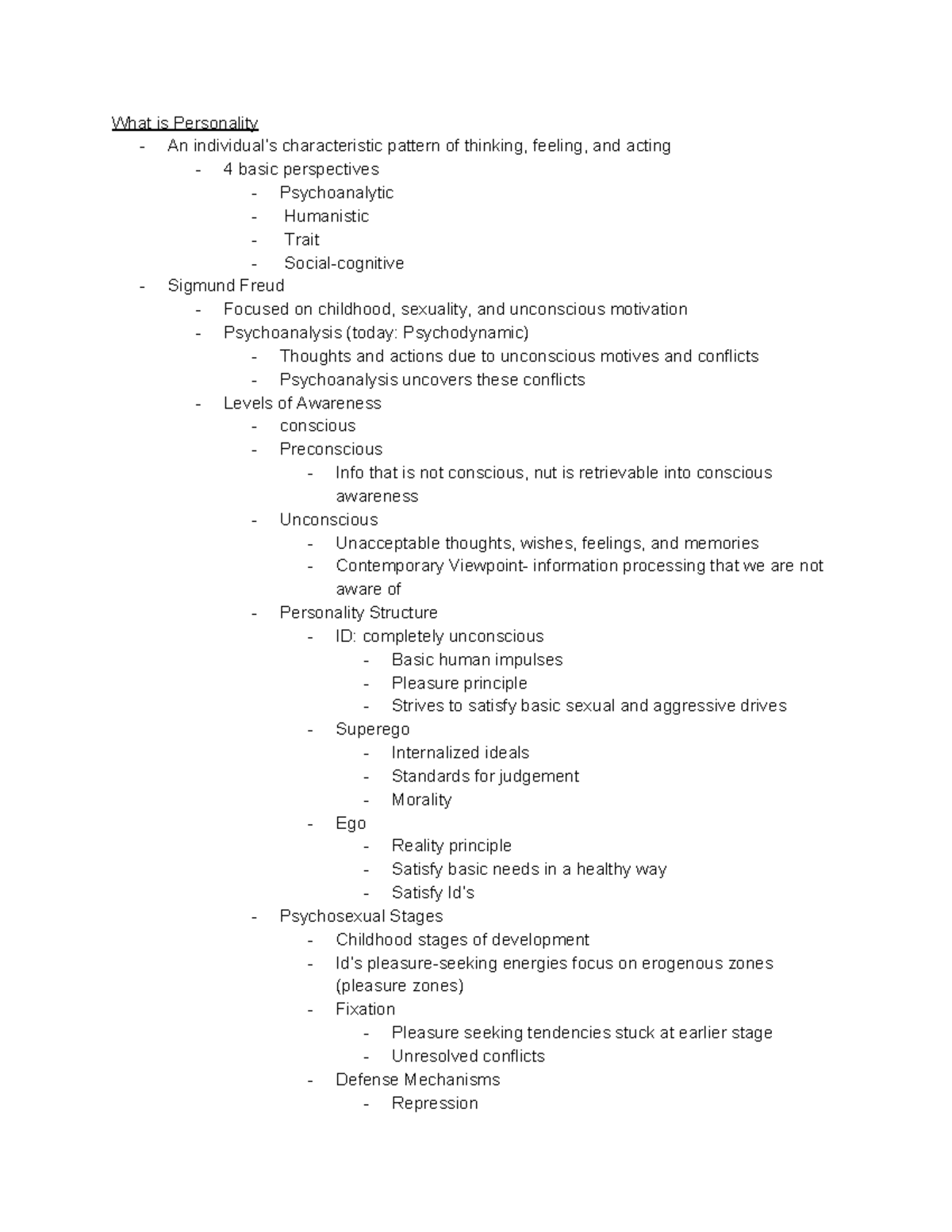 Psych Notes 11%2F5 - What is Personality An characteristic pattern of ...