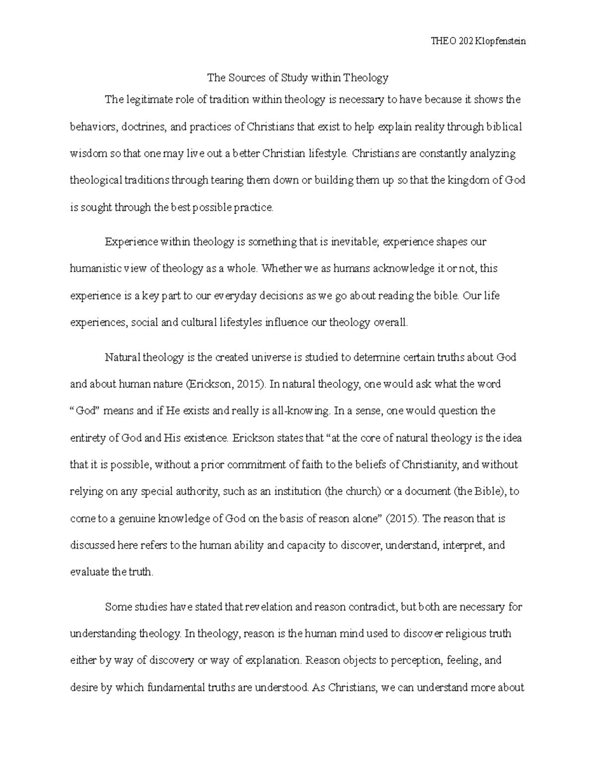 Sources of Study in Theology Essay Assignment Instructions - THEO 202 ...