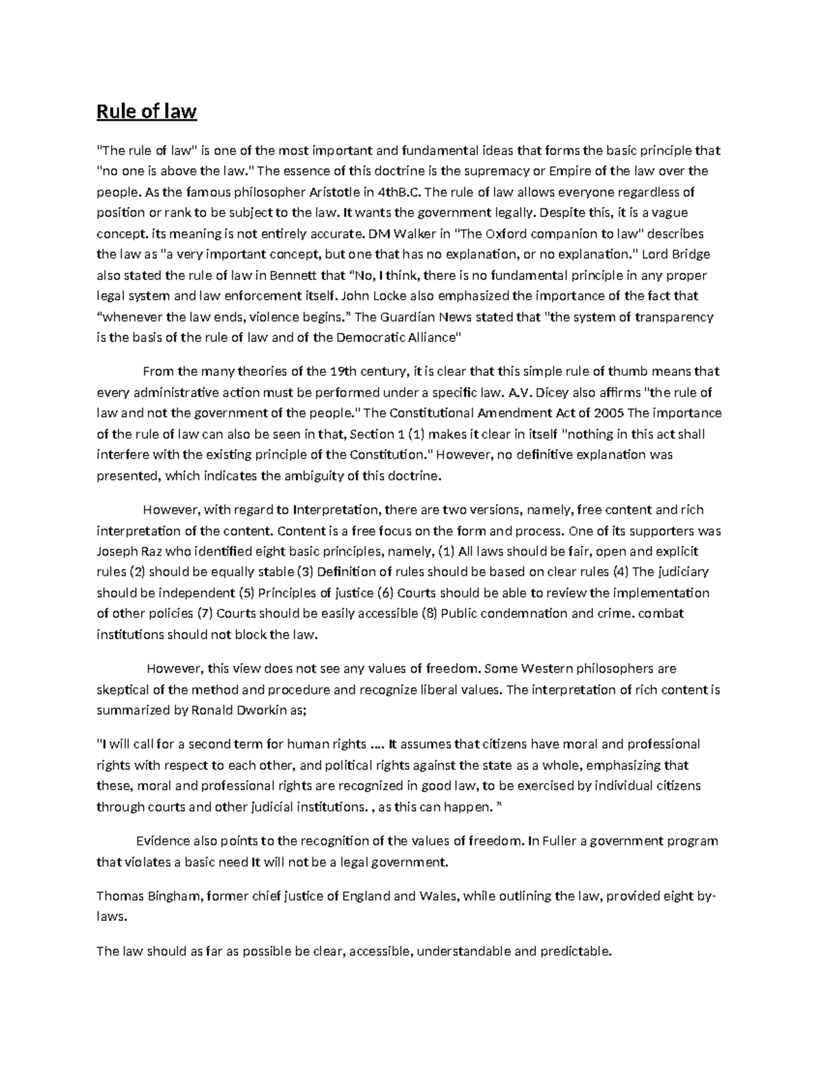 Rule of law - rule of law essay - Rule of law "The rule of law" is one ...