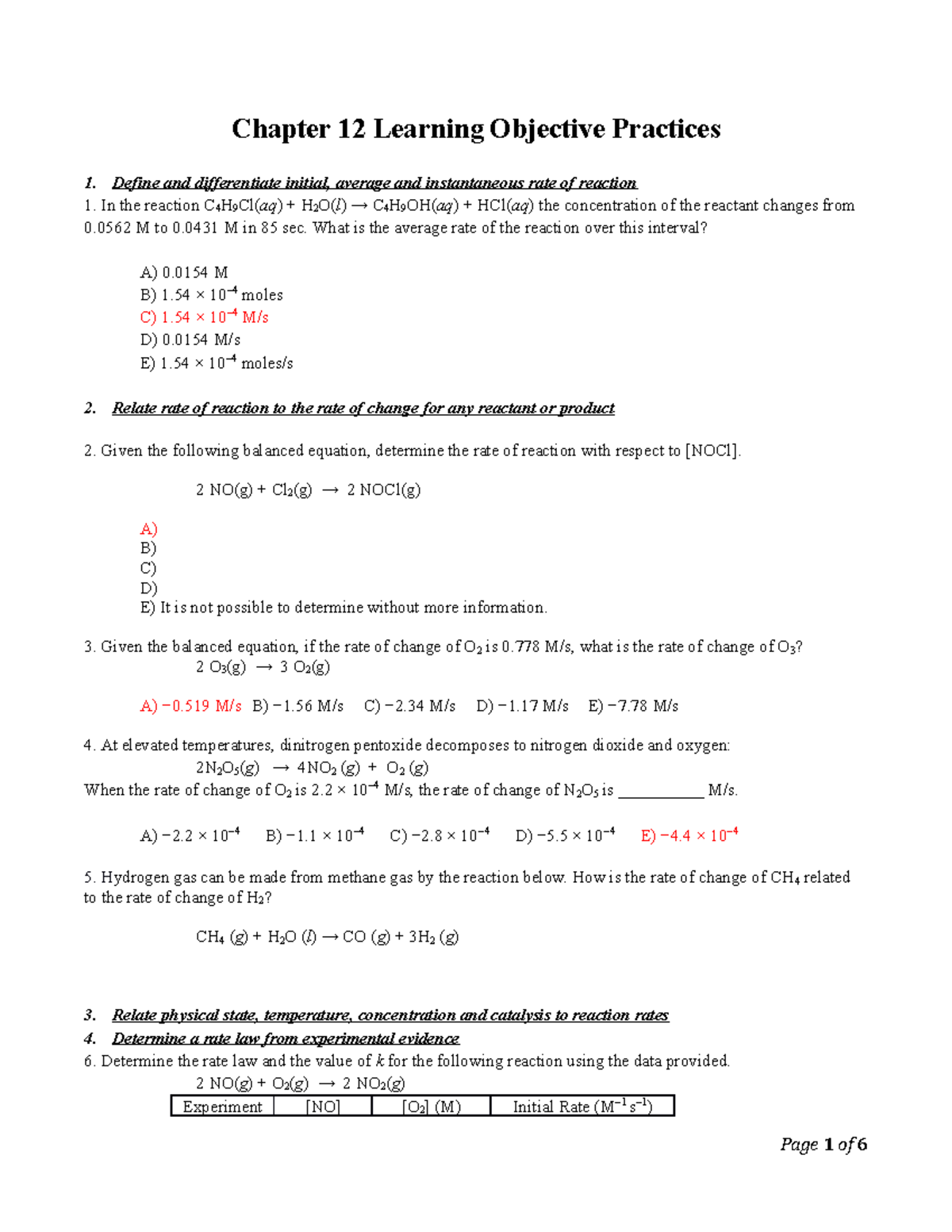Learning Objectives Practices Chapter 12 (with answers) - Chapter 12 Learning Objective ...