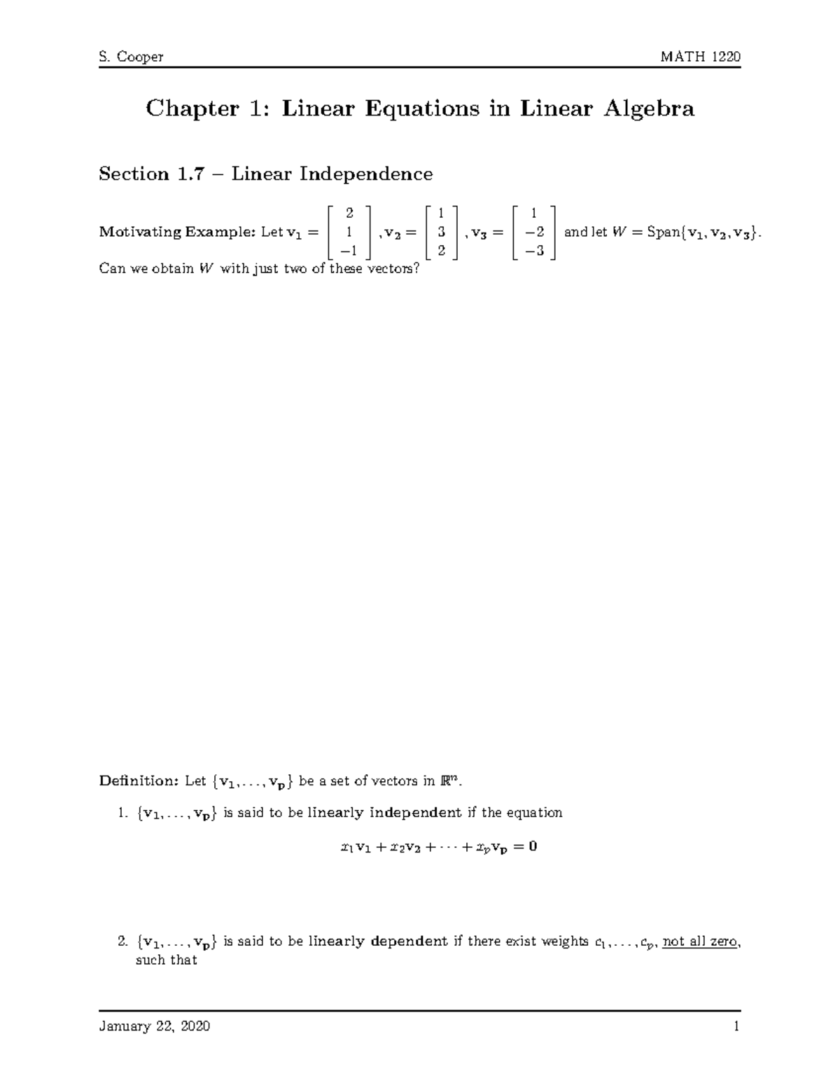 1 - Techniques Of Classical And Linear Algebra detailed notes - Chapter ...