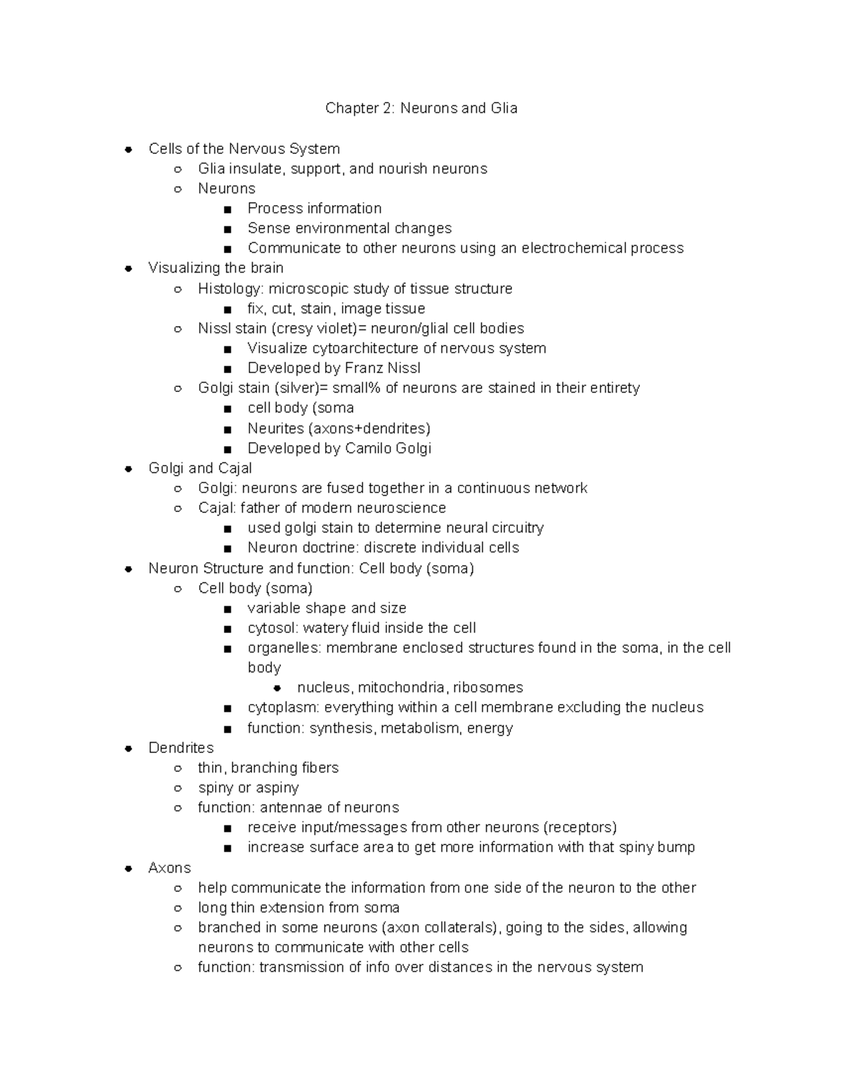 NEUR 2500 Intro to Neuroscience chapters 2 and 3 - Chapter 2: Neurons ...