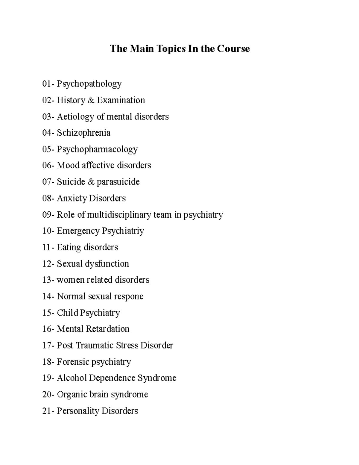 The Main Topics In the Course - Studocu