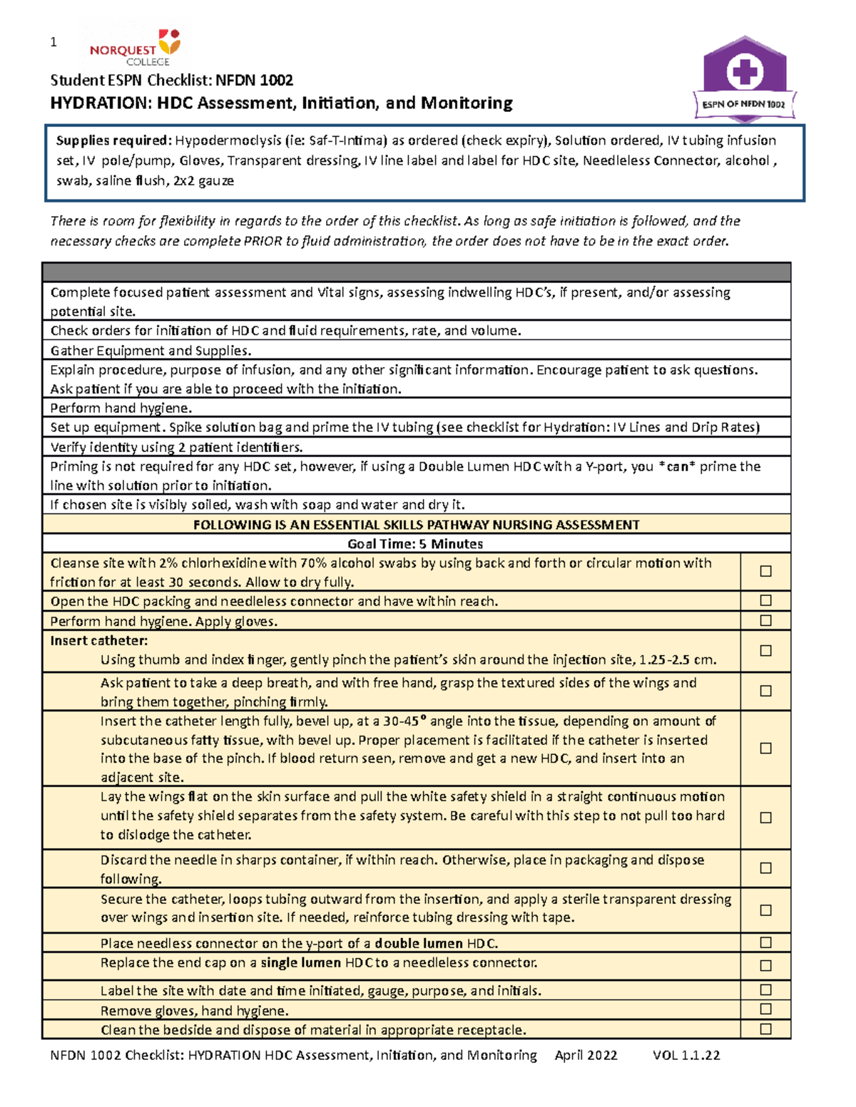 HDC assessment initiation and monitoring Checklist Complete - 1 Student ...