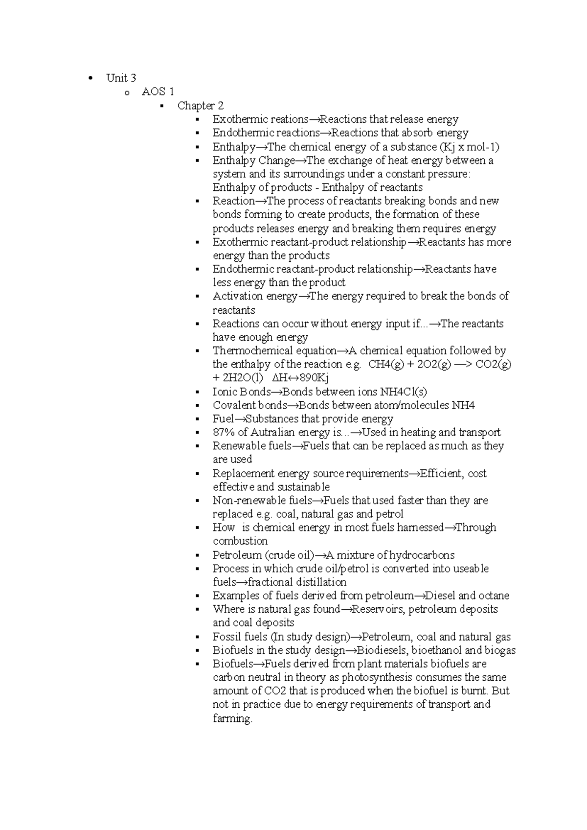 Que cards for year 12 VCE Chemistry (paste into remnote) - Unit 3 o AOS ...