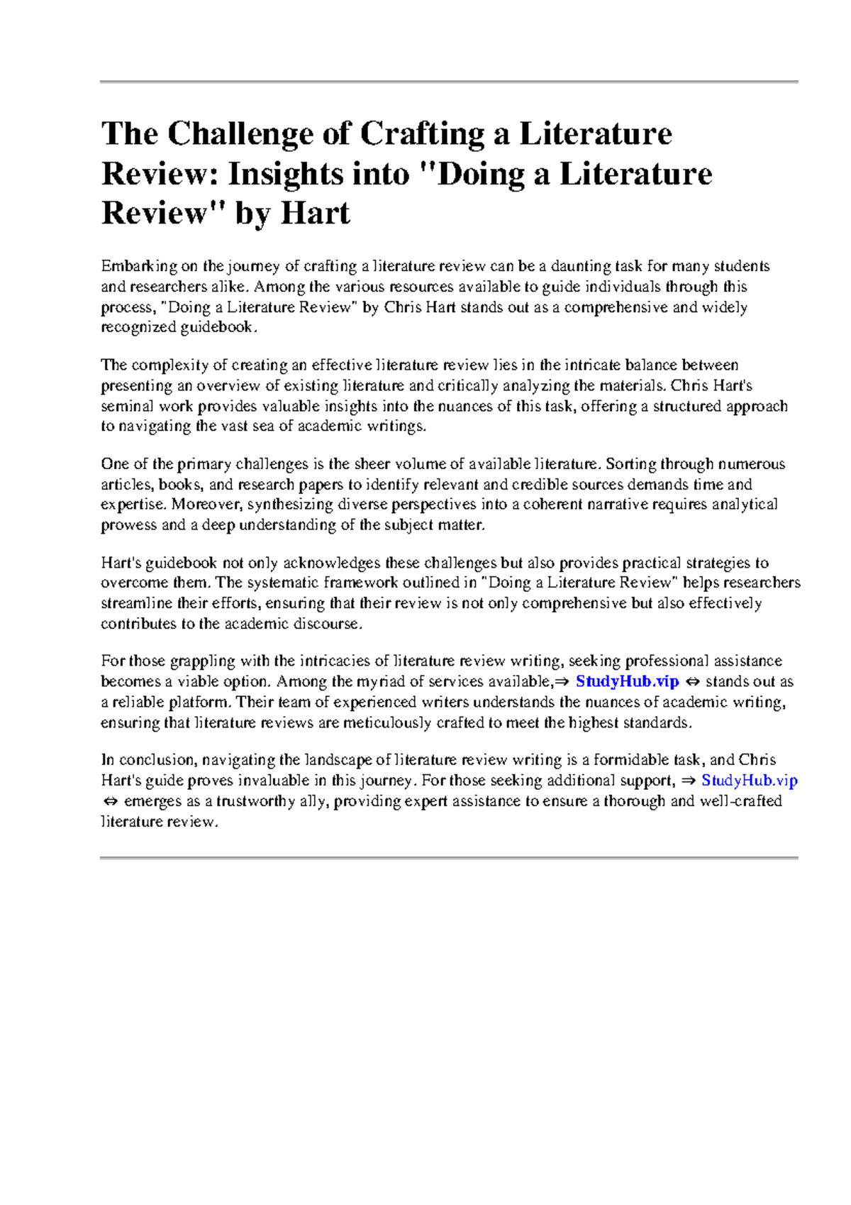 Doing A Literature Review Hart Pdf - The Challenge of Crafting a ...