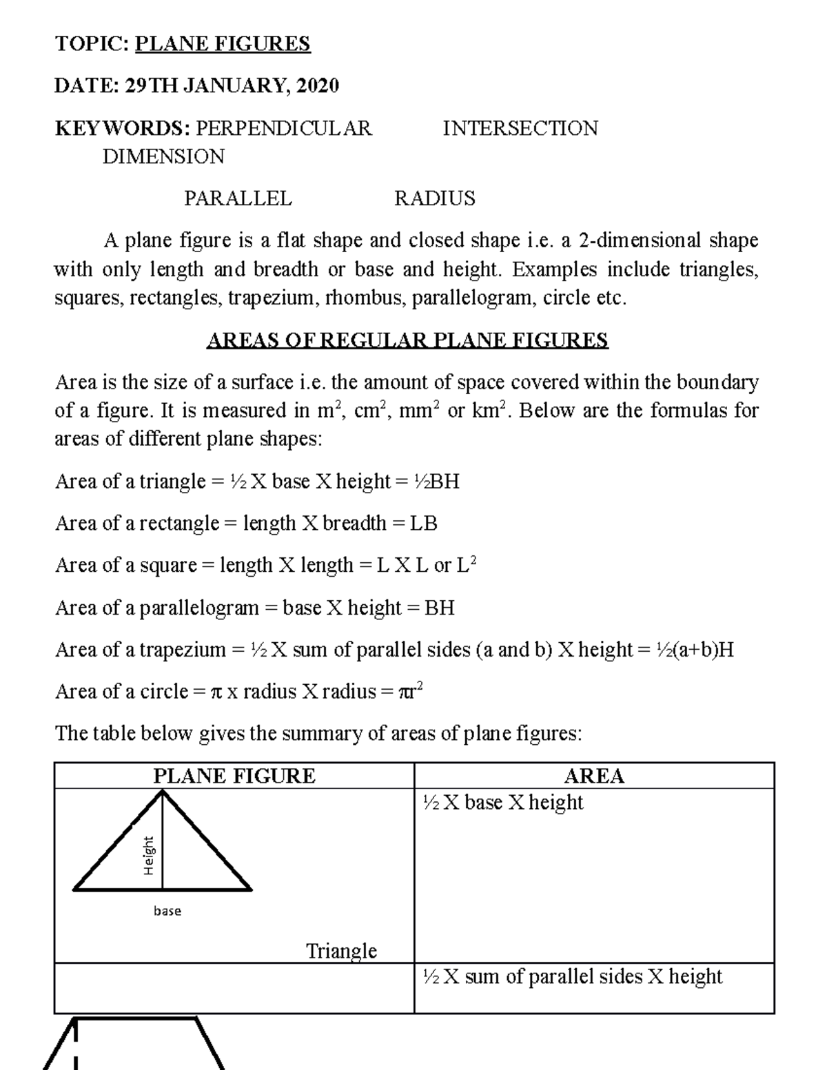 WEEK 4 - Little but essential material. - TOPIC: PLANE FIGURES DATE ...