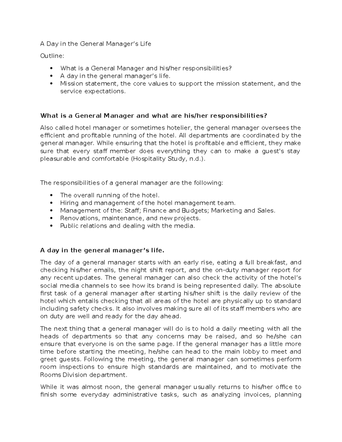 A Day in General Manager's Life draft - A Day in the General Manager’s ...