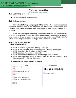 Packet 1 Lecture - Introduction to Animation - LEARN ING PACKE Learning ...