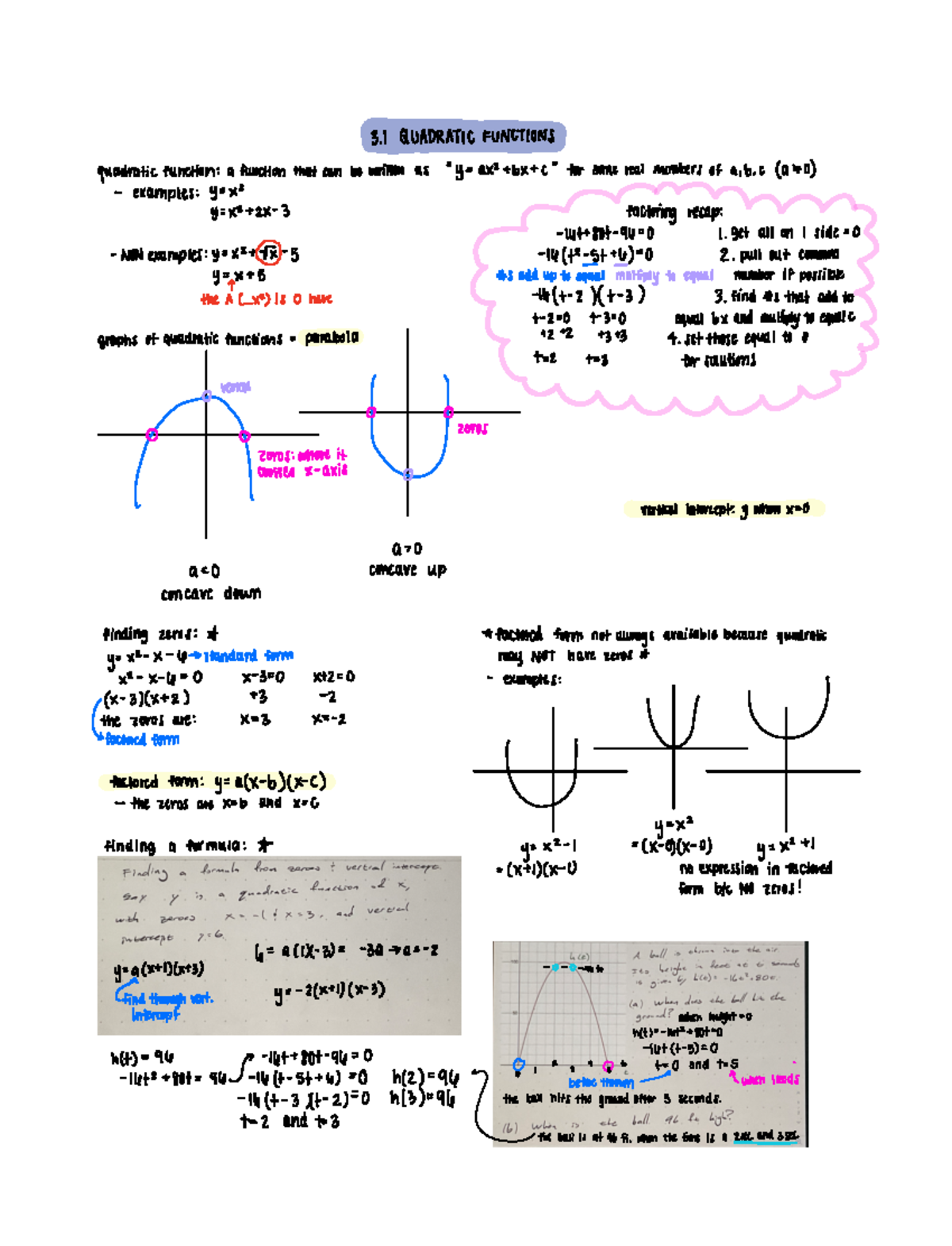 Chapter 3 video notes 105 - QUADRATICFUNCTIONS quadratic function a ...