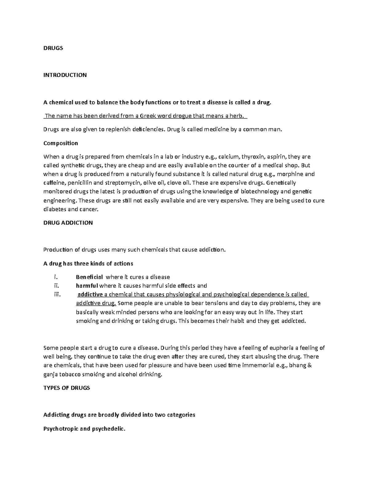 Drug - Introduction - DRUGS INTRODUCTION A chemical used to balance the ...