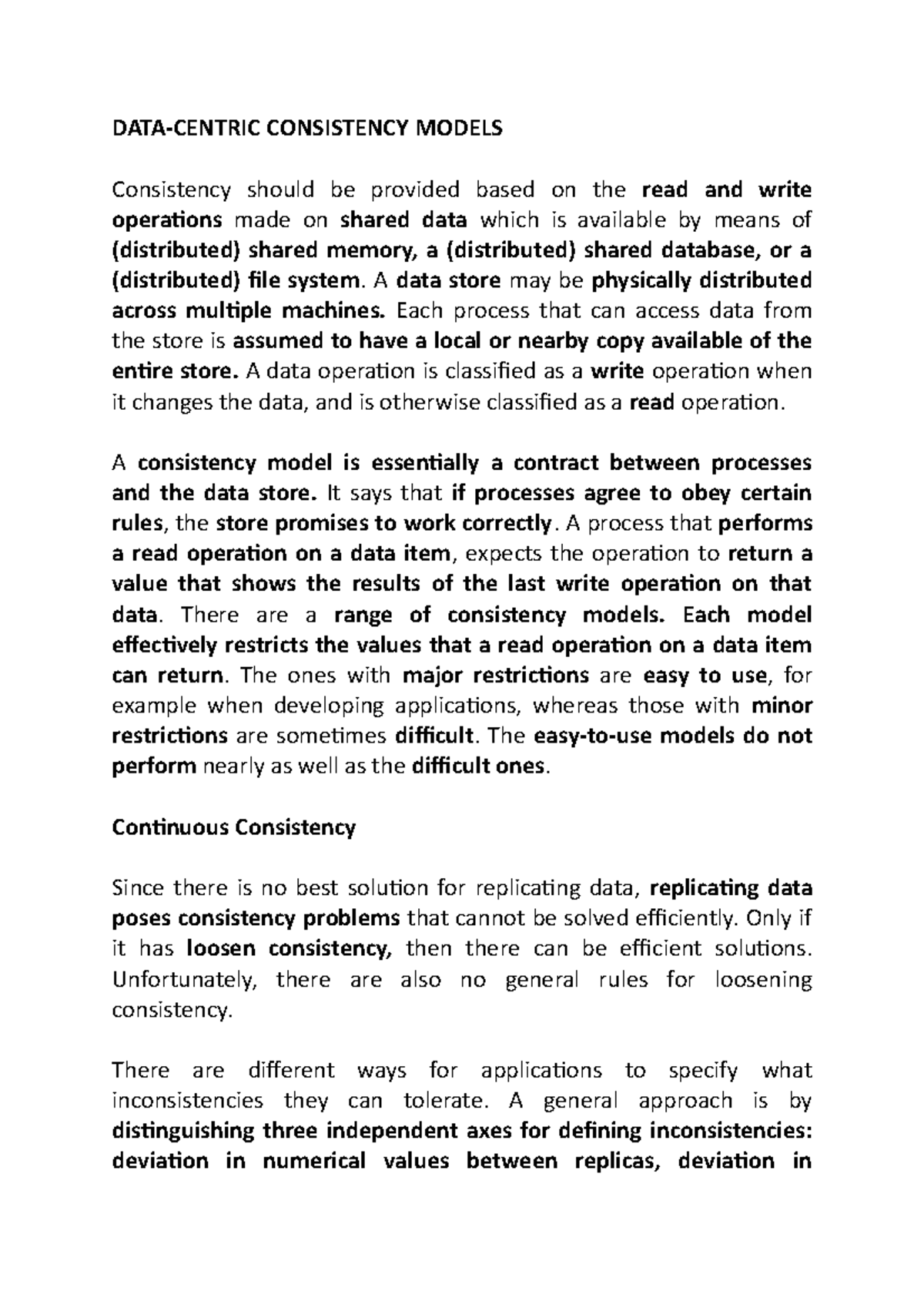 DC Mod 3 - DATA-CENTRIC CONSISTENCY MODELS Consistency should be ...
