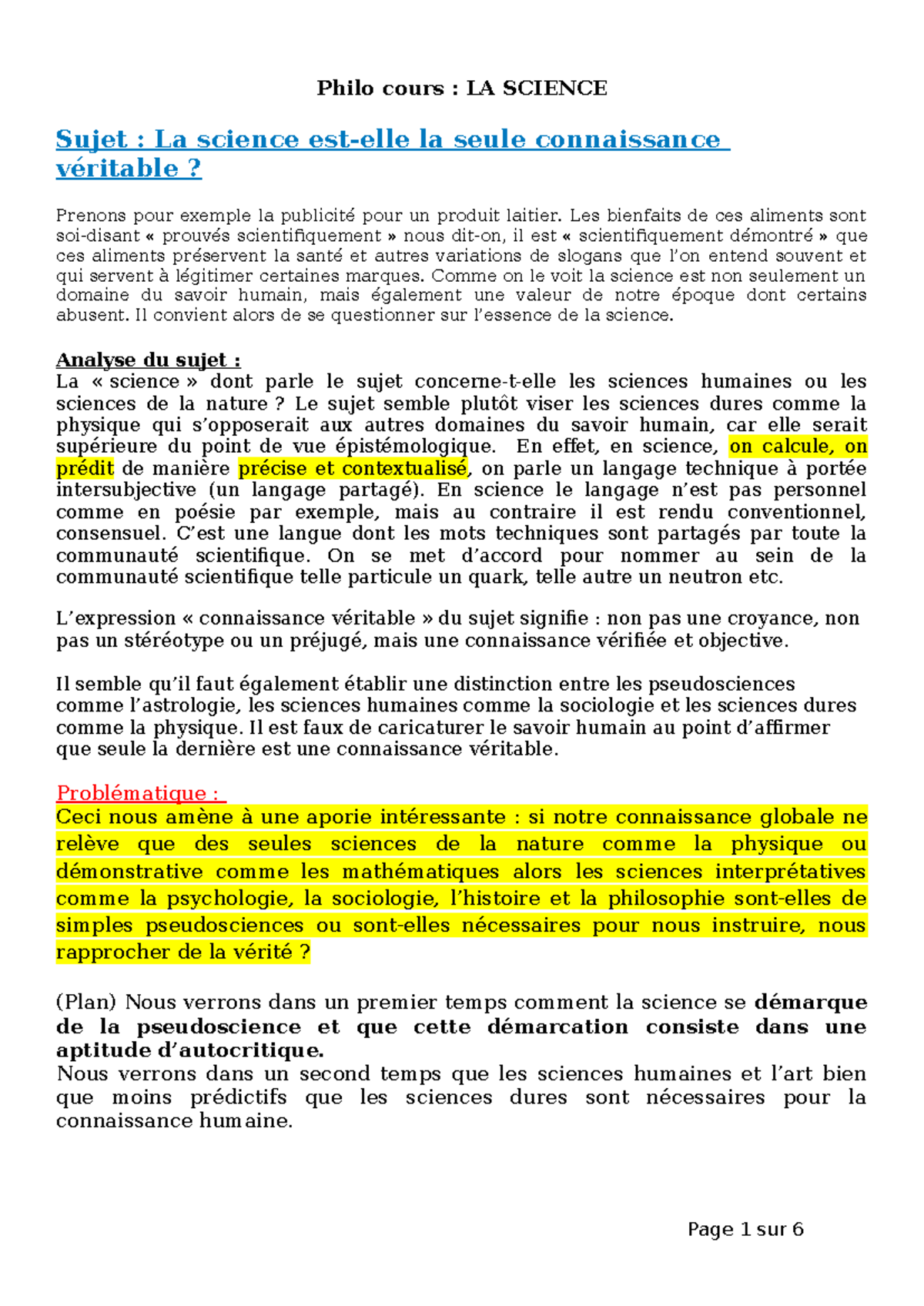 Philo science cours - Philo cours : LA SCIENCE Sujet : La science est ...