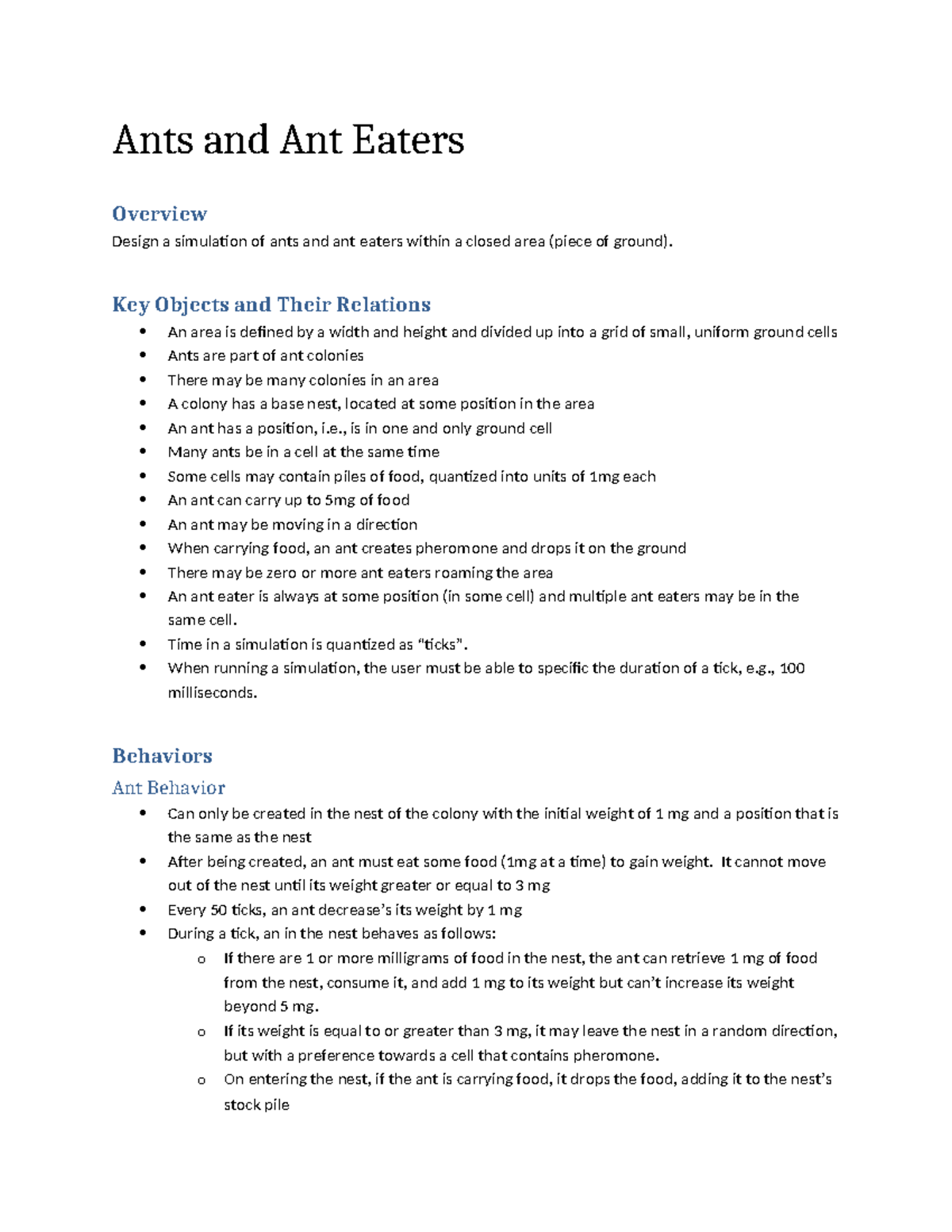 1.05 Ant Simulation Description - Ants and Ant Eaters Overview Design a simulation of ants and ...