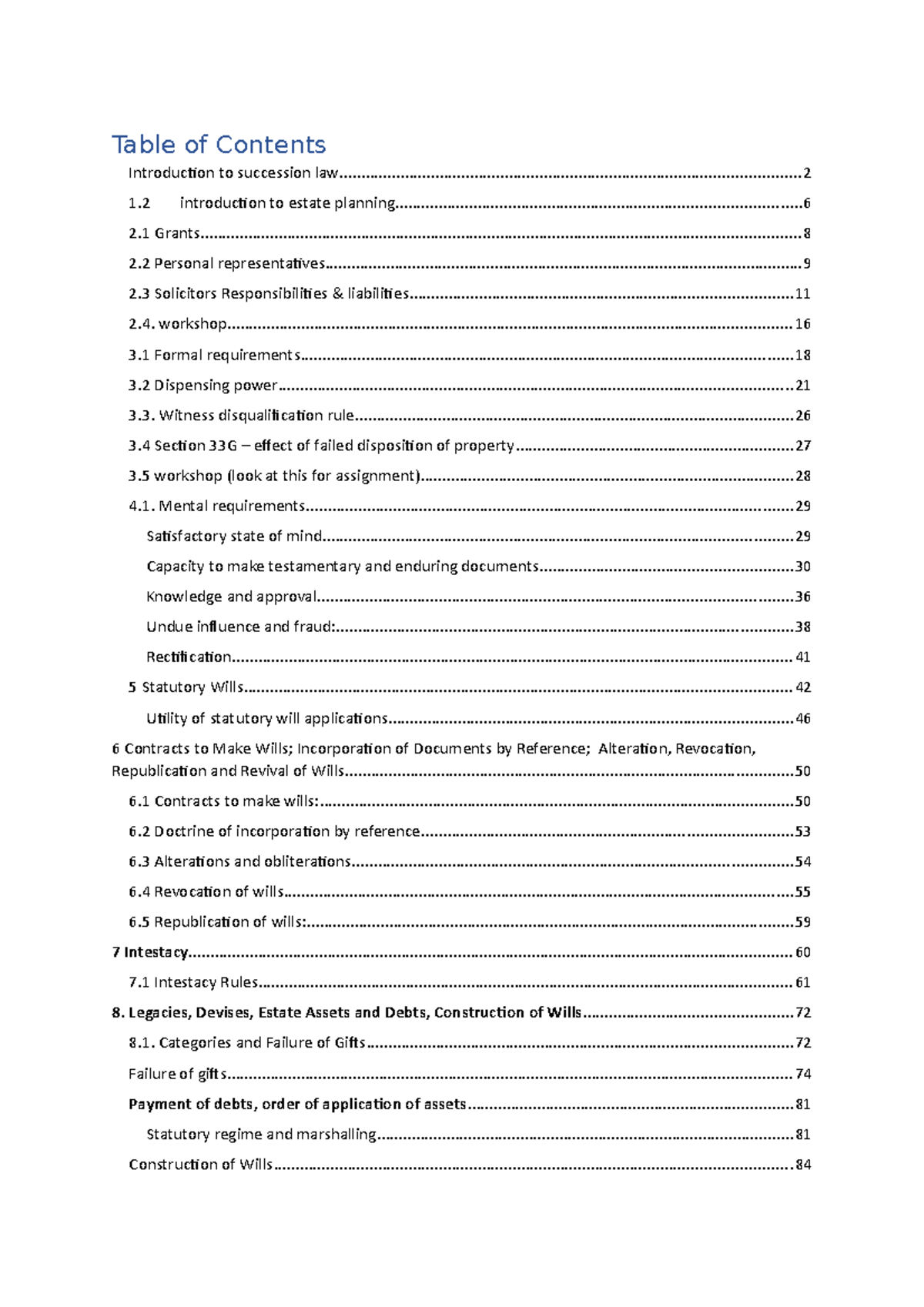 Succession law notes - Table of Contents Introduction to succession ...