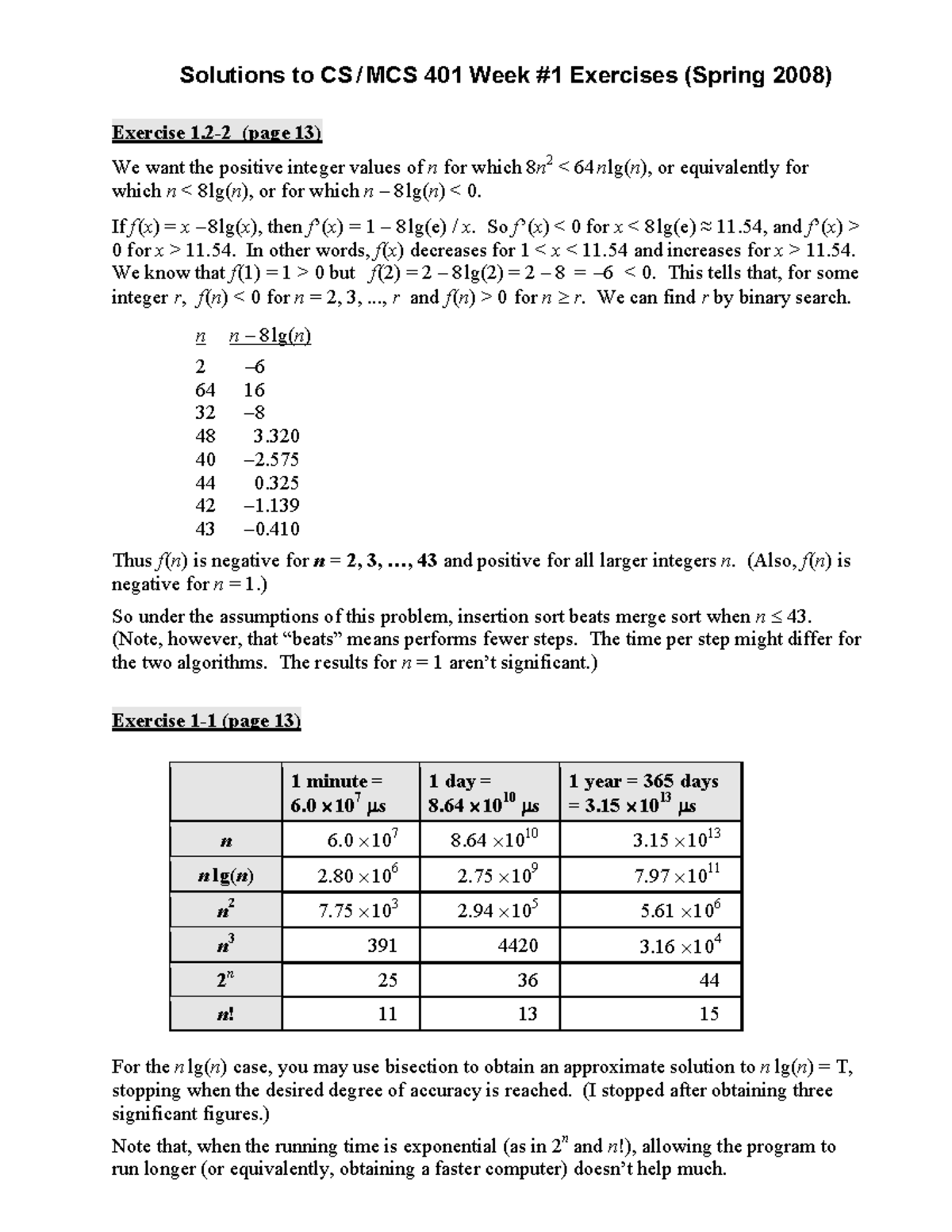 Solutions to CS-M CS 401 Exercises Week #1 - Solutions to CS MCS 401 ...