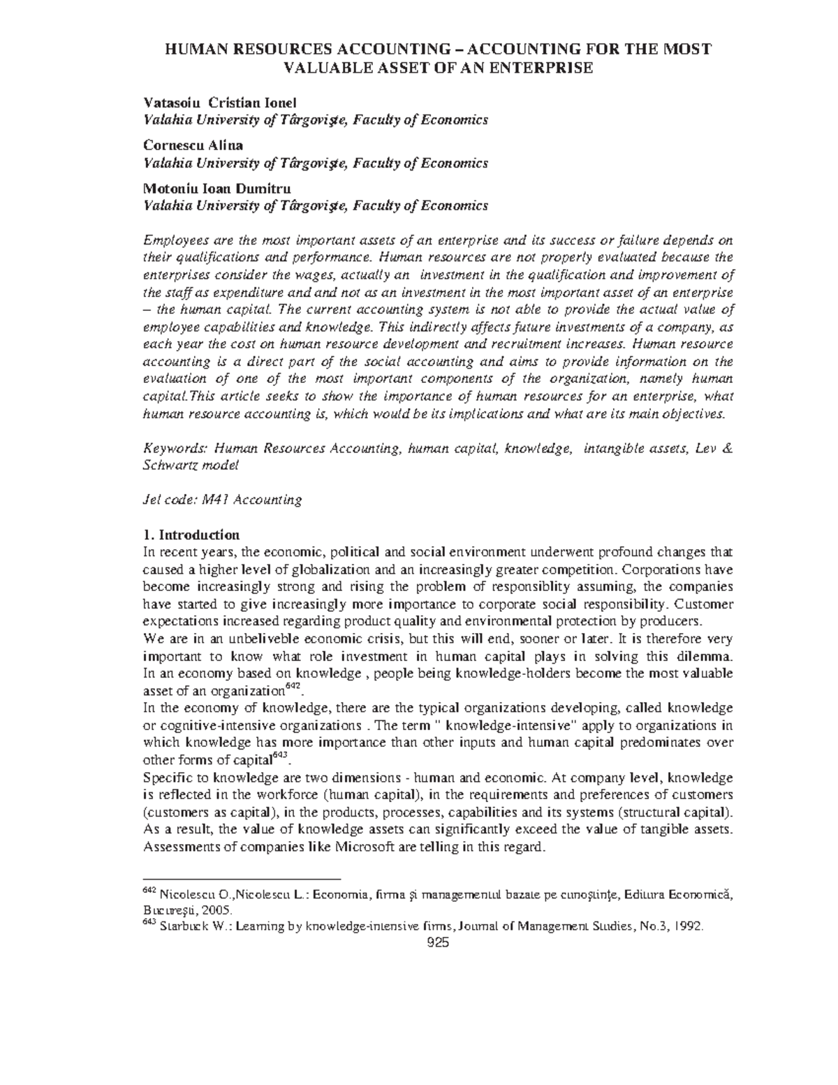 HUMAN RESOURCES ACCOUNTING – ACCOUNTING FOR THE MOST VALUABLE ASSET OF ...