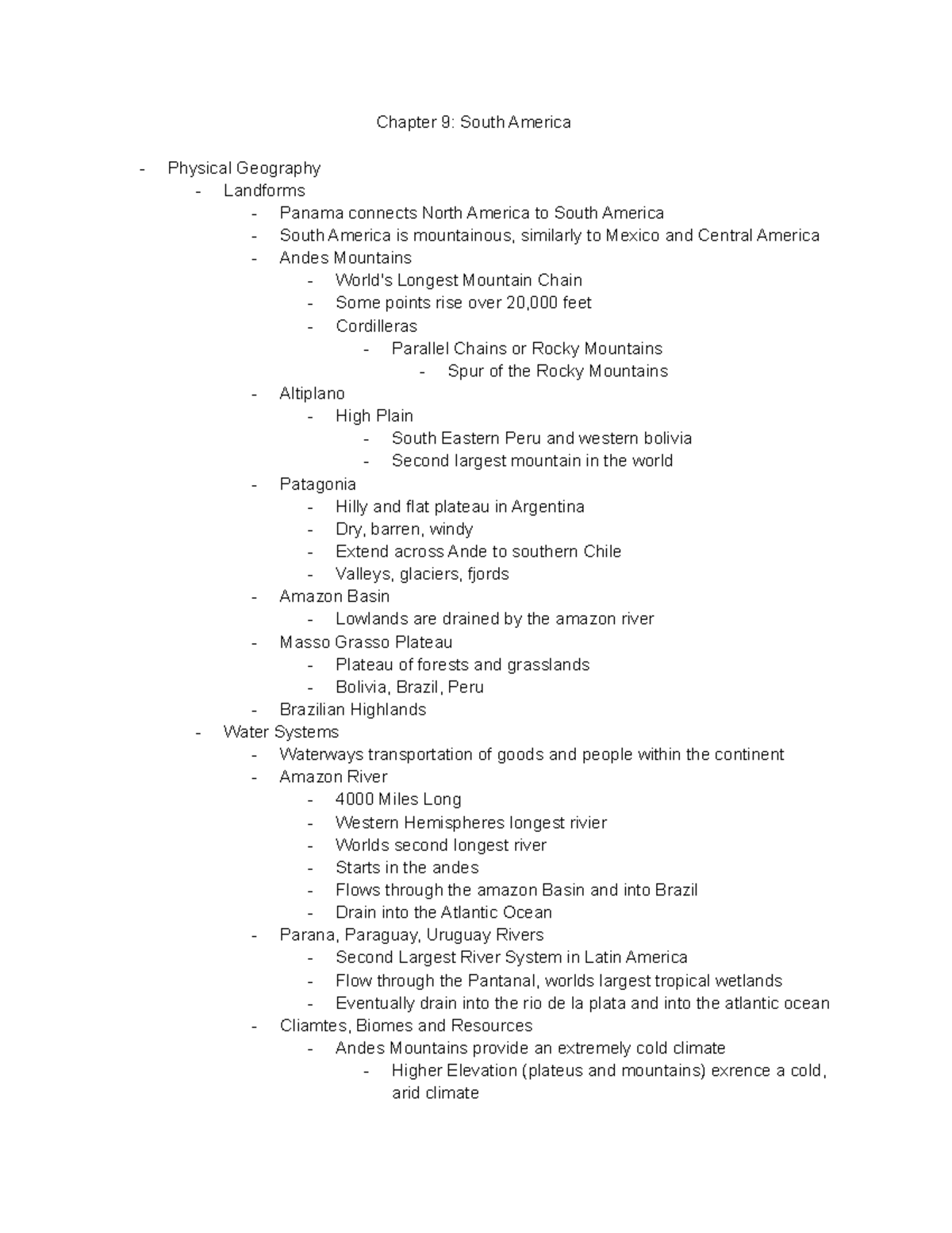 Chapter 9 South America - Chapter 9: South America Physical Geography ...
