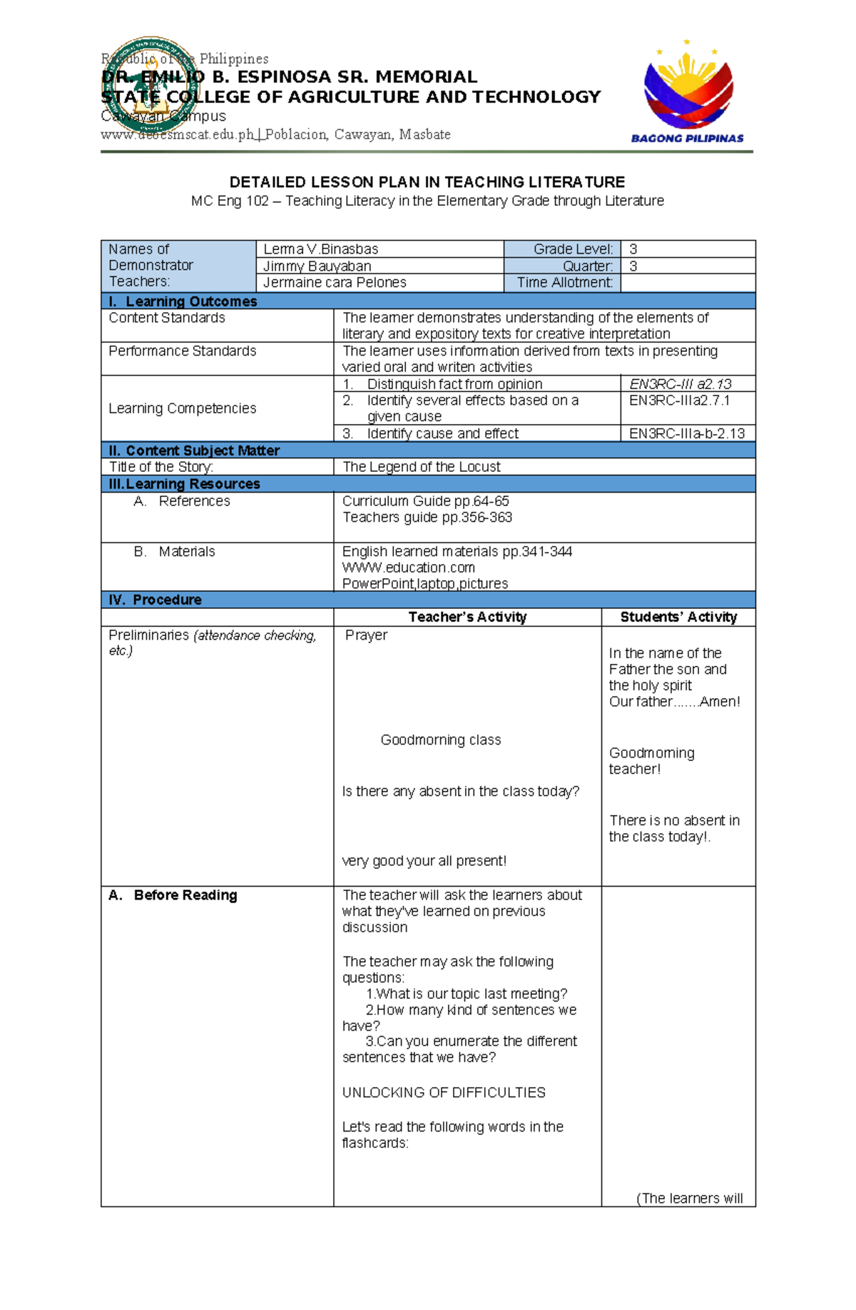 Detailed- Lesson-PLAN-IN- Teaching- Literature 092958 - DR. EMILIO B ...