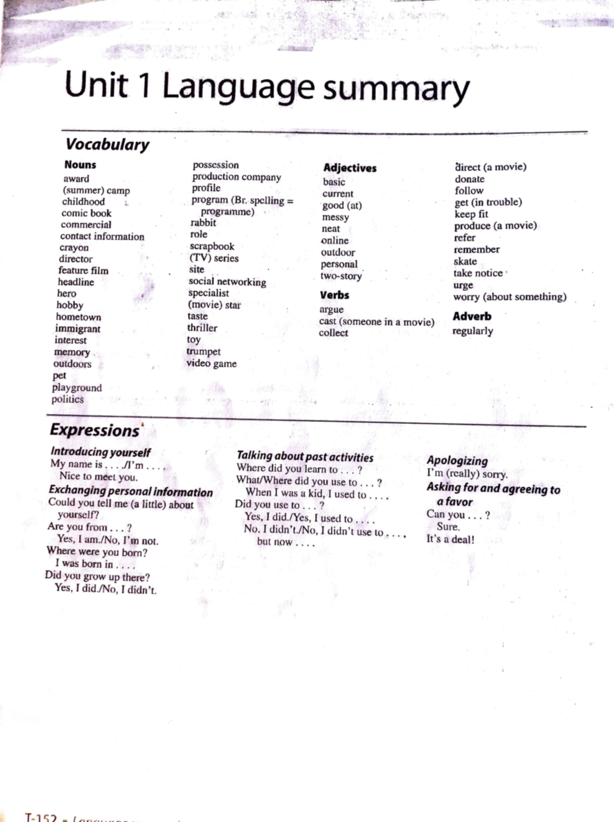 Language Summary Intermediate I 2 - ·.• .. -·-~ ~ ::::·. •,. .. ' ·' .. Unit 1 Language summary ...