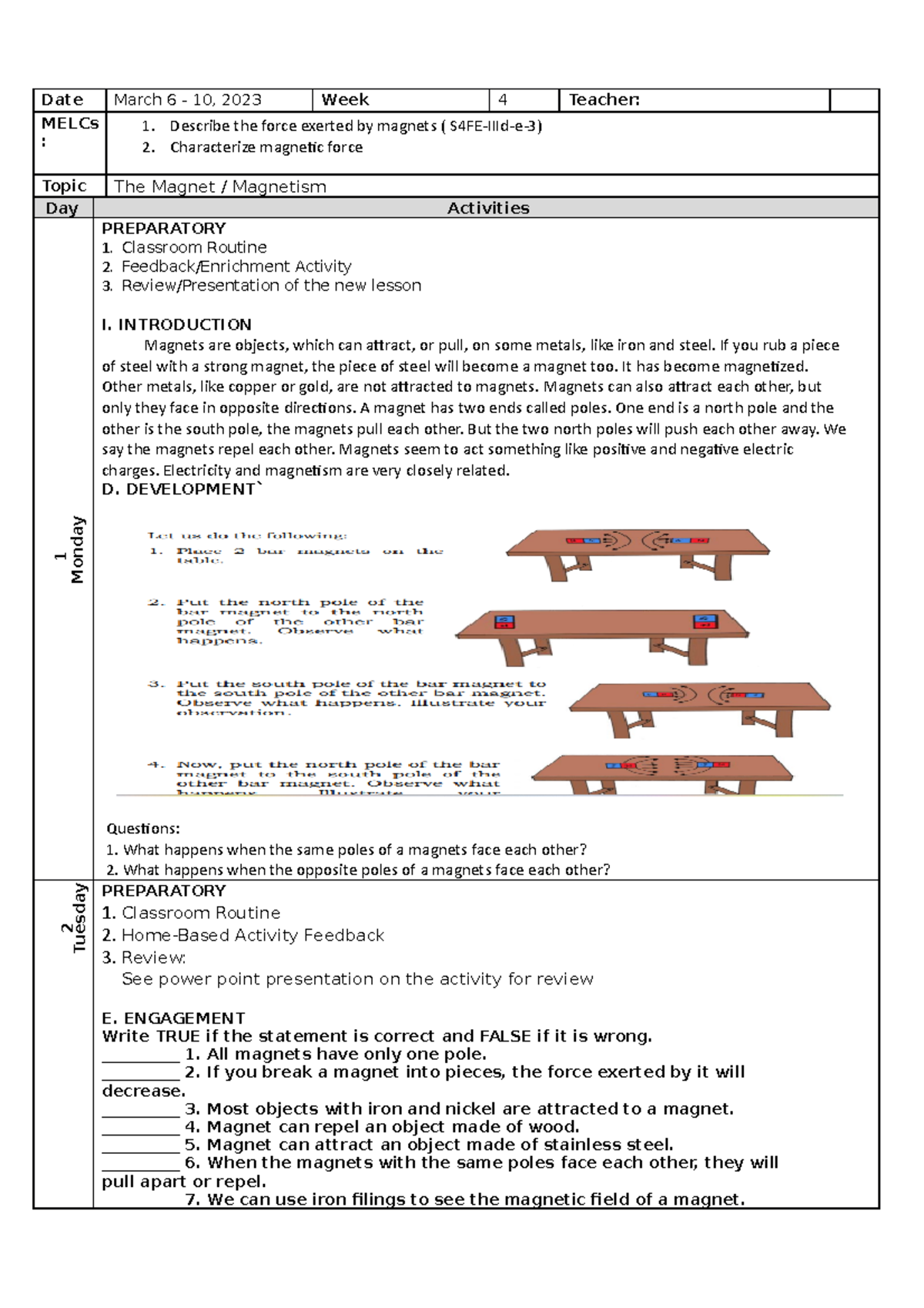 Science 4 wpc homework - Date March 6 - 10, 2023 Week 4 Teacher: MELCs ...