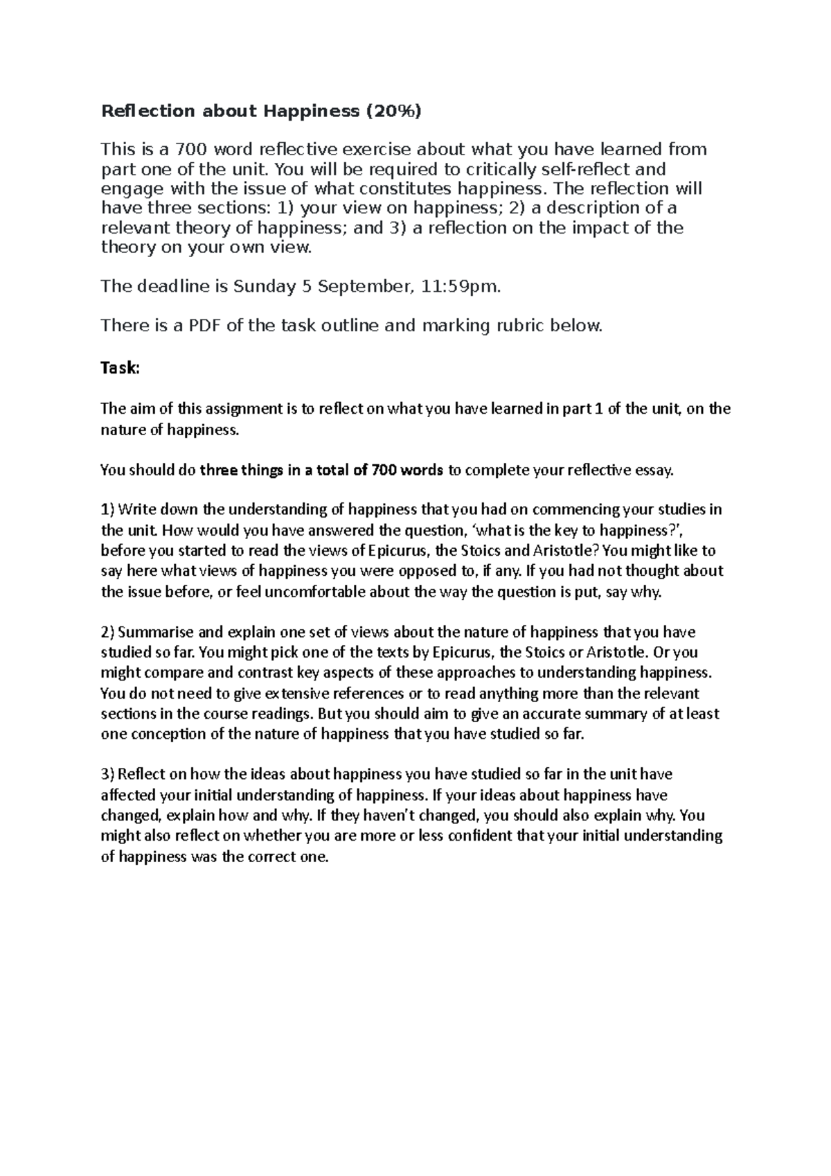 Task 3- Reflective Exercise on The Nature of Happiness - Reflection ...