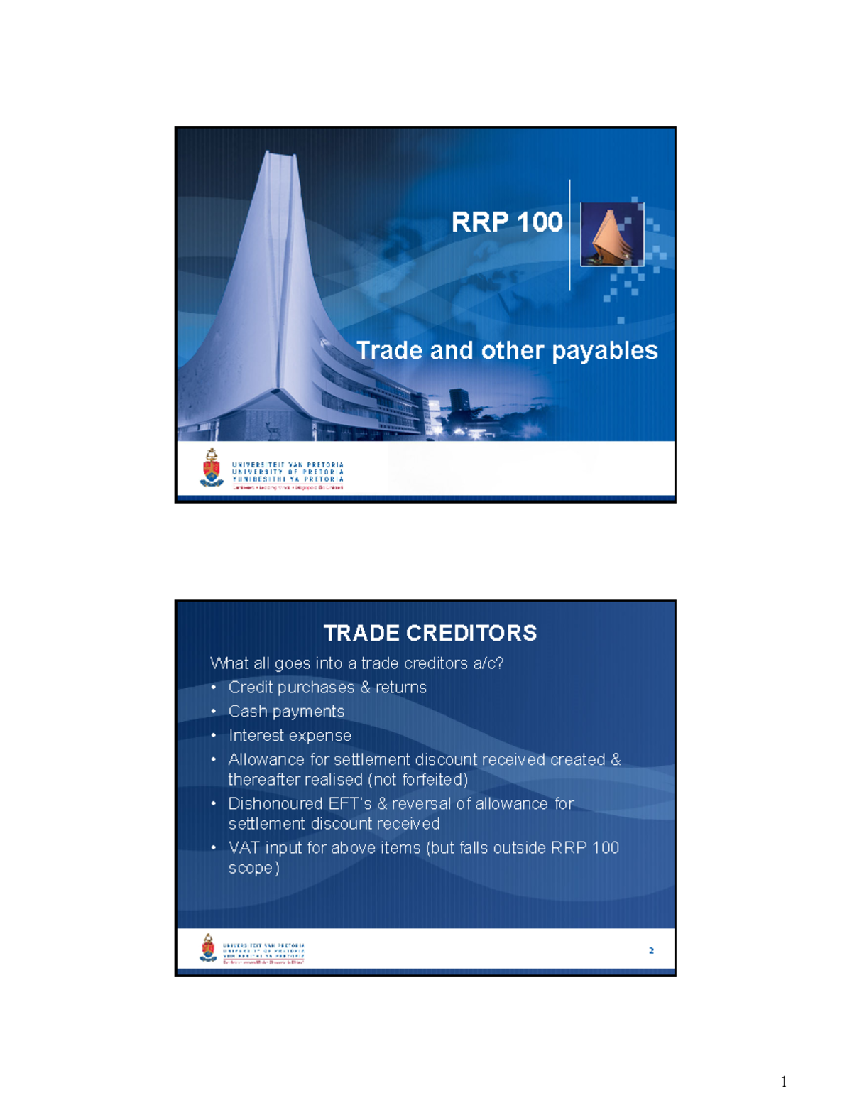 Class slides Trade and other payables - 1 RRP 100 Trade and other ...