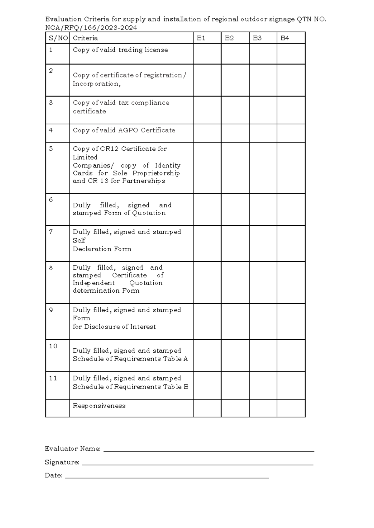 Scoresheet RFQ 166 - ITS AWESOME - Evaluation Criteria for supply and ...