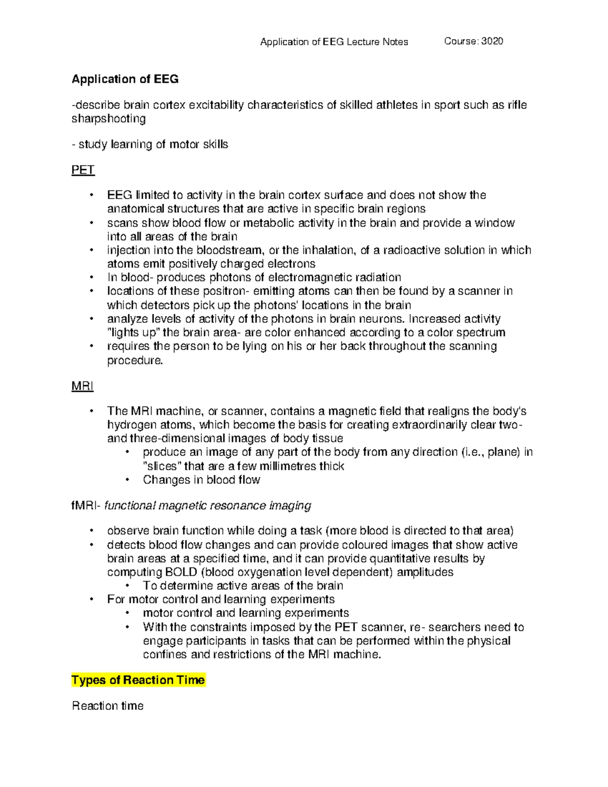 Application of EEG Lecture Notes - Application of EEG -describe brain ...
