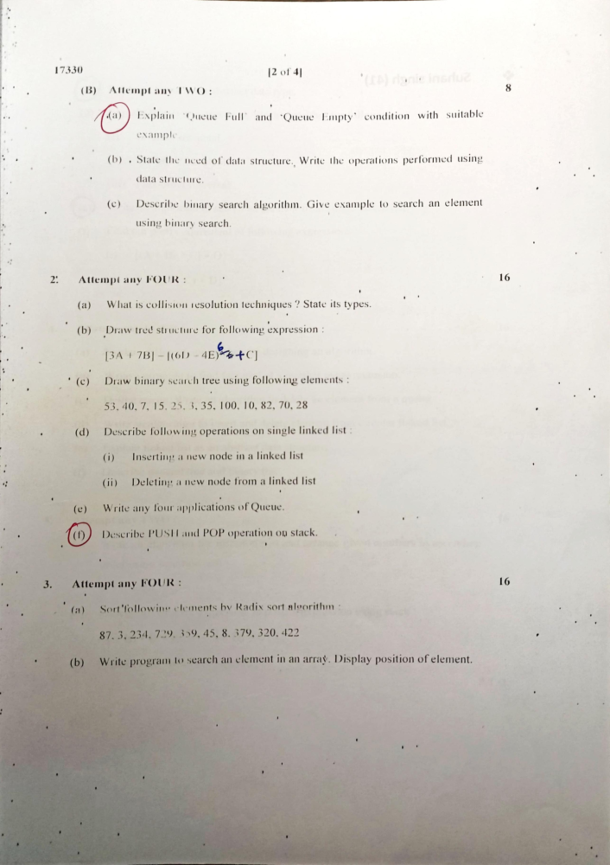 Data structure previous year question papers - 17330 |2 of 4| (B ...