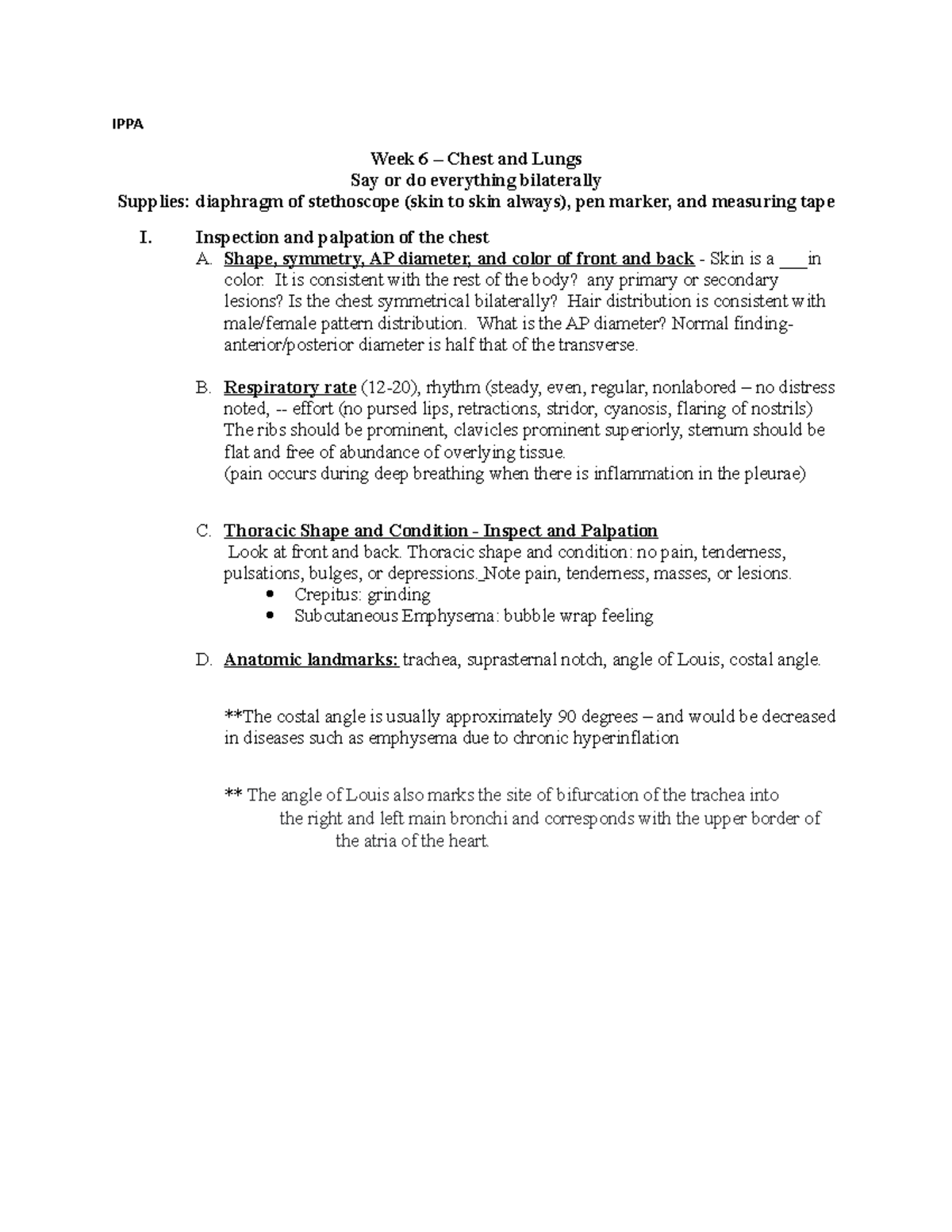 Chest and lungs 2022 for students - IPPA Week 6 – Chest and Lungs Say ...