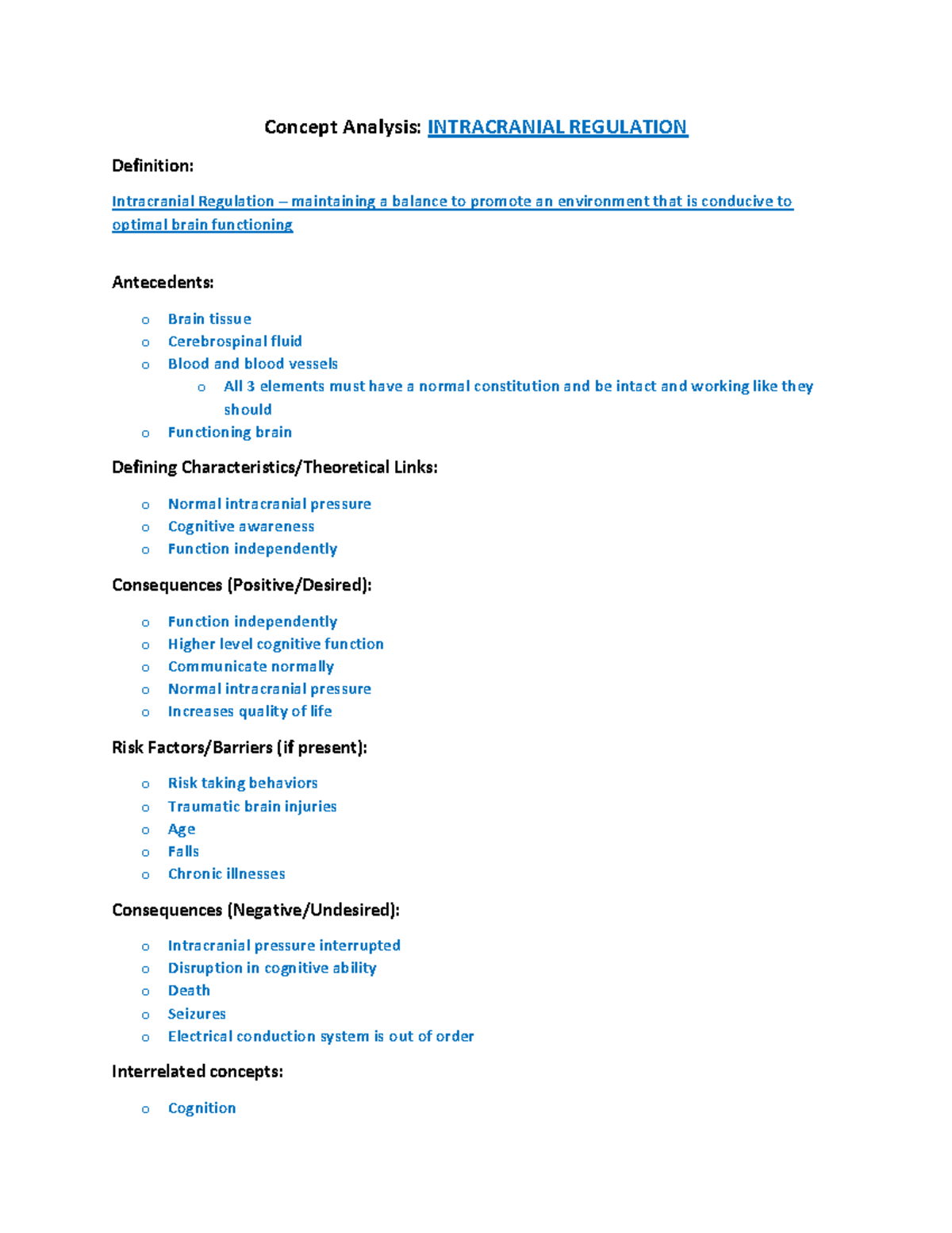 Intracranial Regulation Concept Analysis - Concept Analysis ...