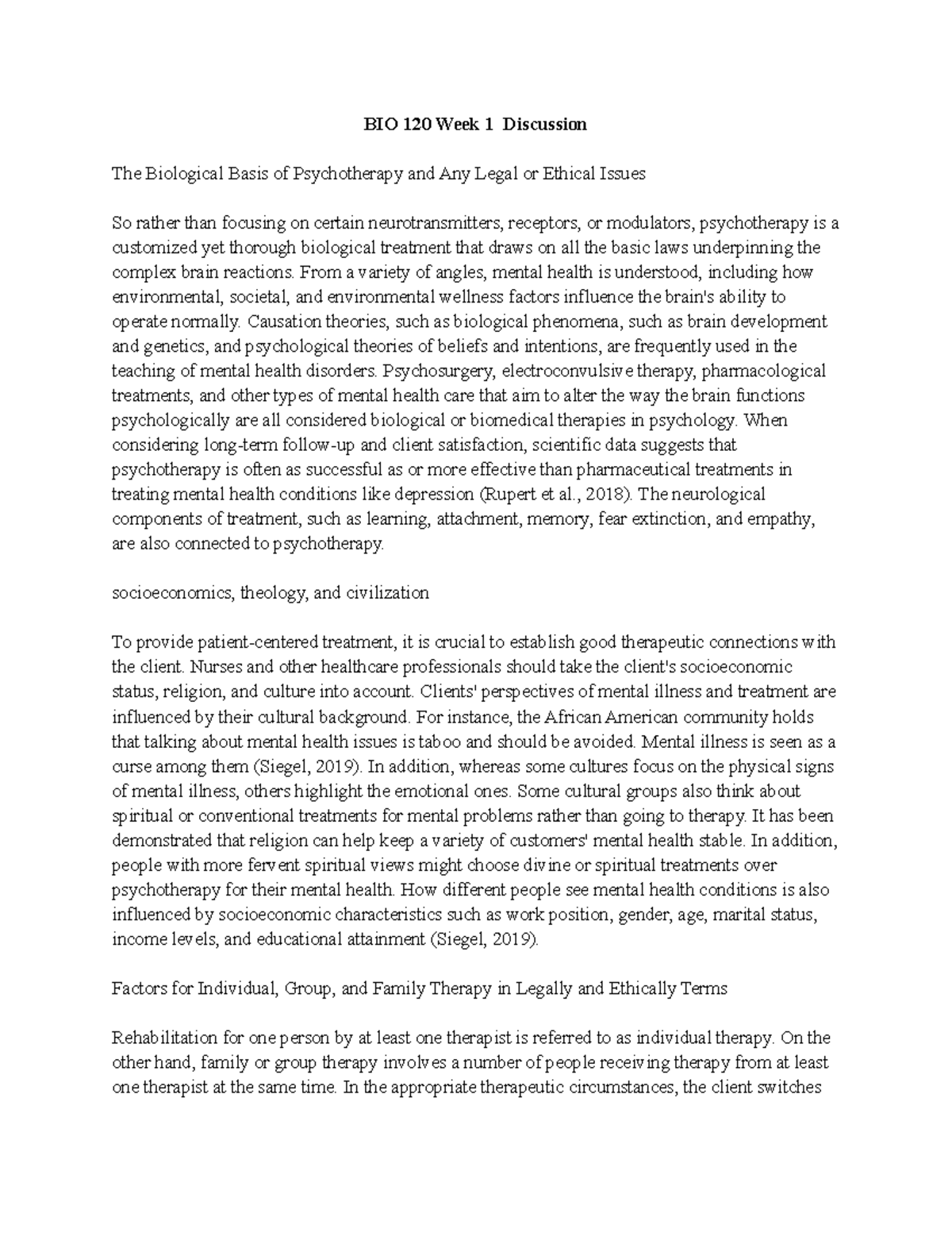 BIO 120 Week 1 Discussion - BIO 120 Week 1 Discussion The Biological ...