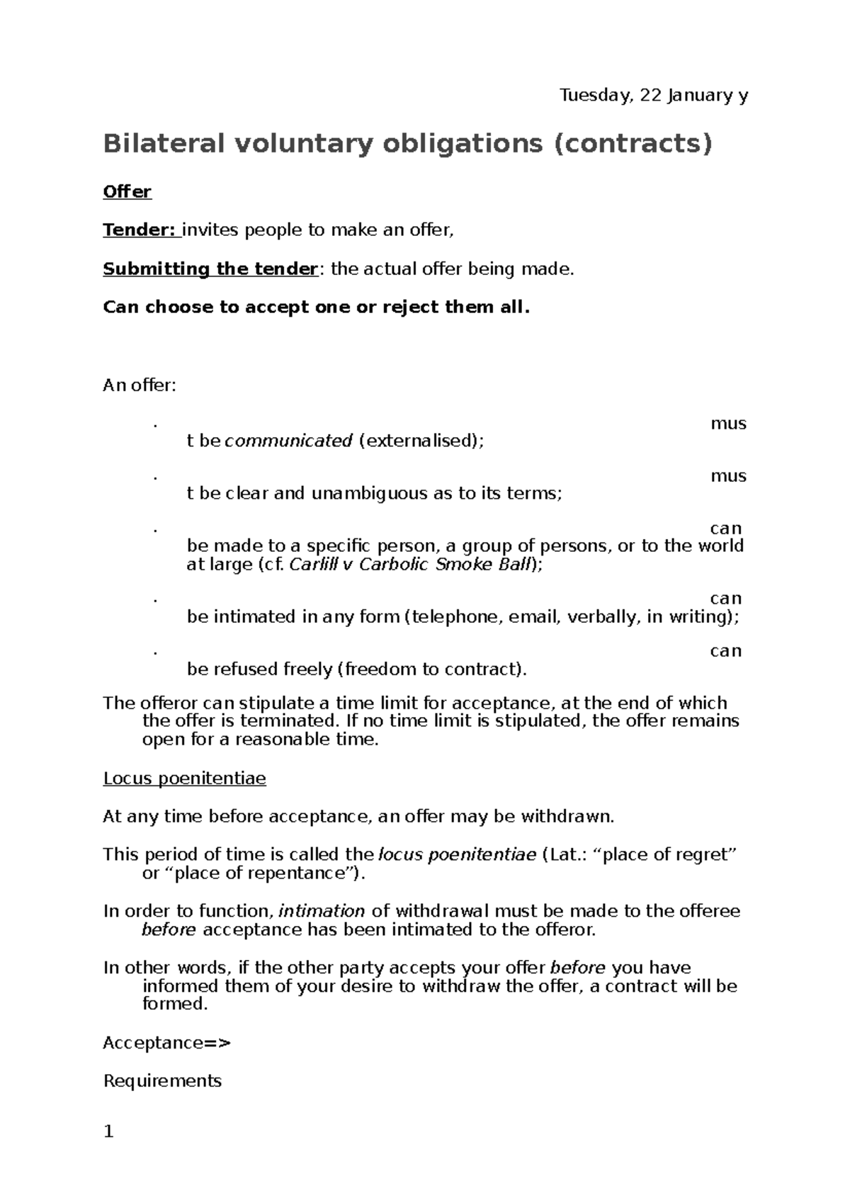 Handout 6 - Obligations 1 - Tuesday, 22 January y Bilateral voluntary ...