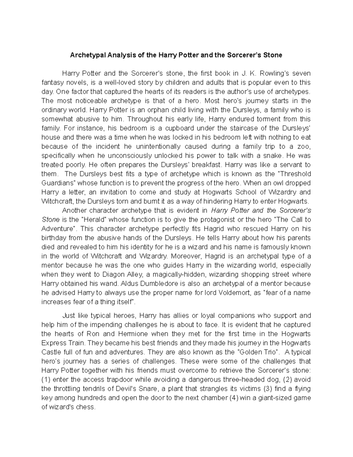 Archetypal Analysis of Harry Potter - Archetypal Analysis of the Harry ...