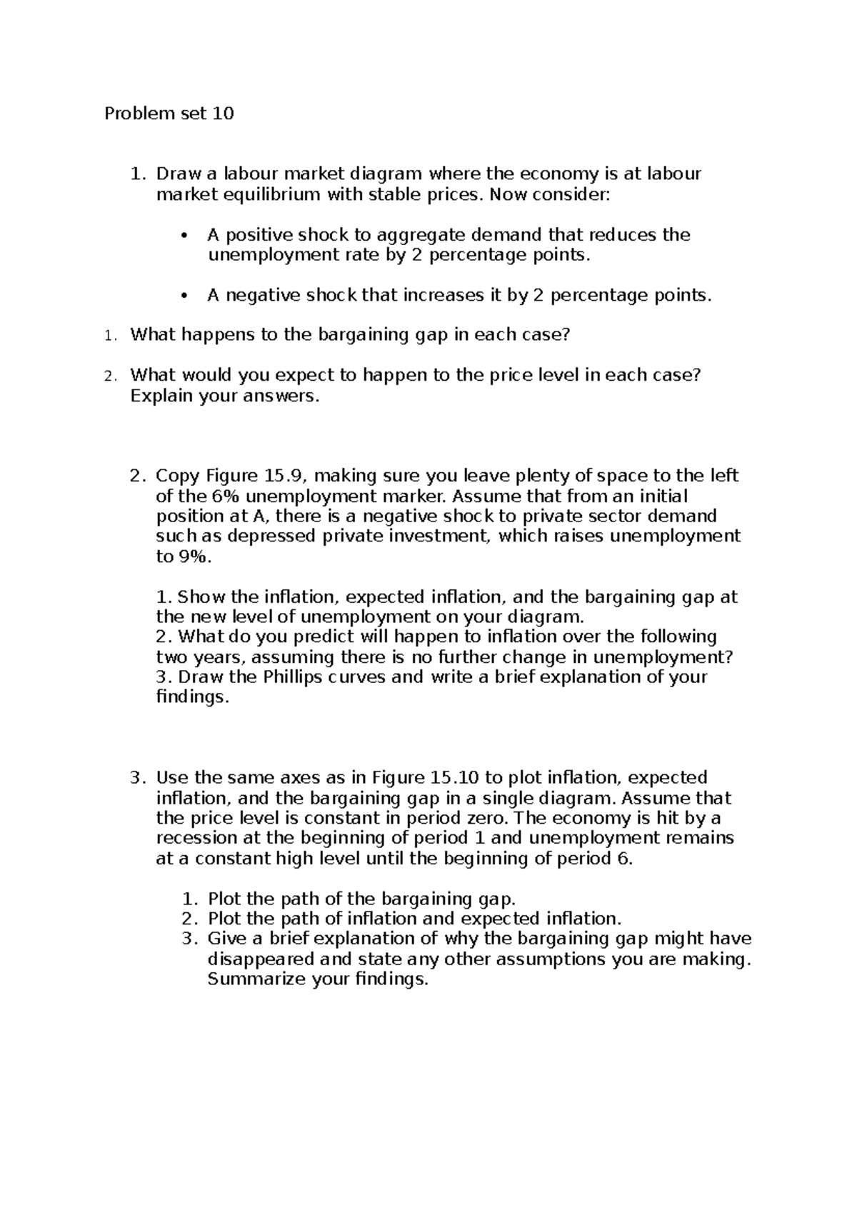 Problem set 10 - nmmmmmmm - Problem set 10 Draw a labour market diagram ...