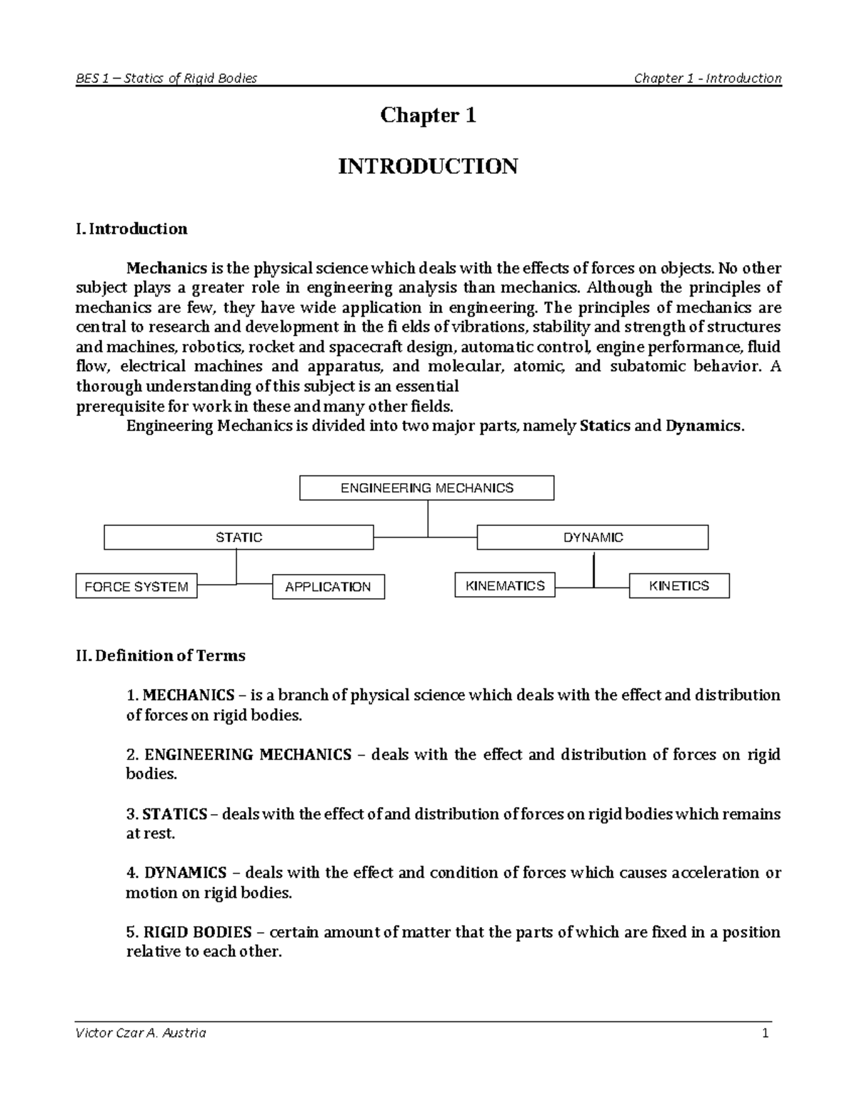 Statics of Rigid Bodies Chapters 1 - Chapter 1 INTRODUCTION I ...