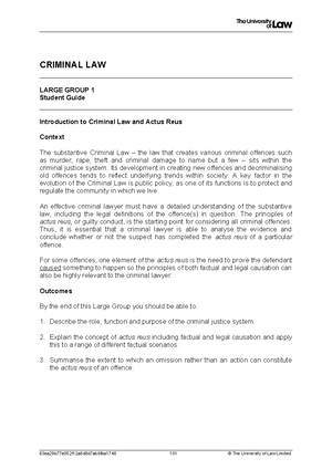 Criminal unit 2 student guide - CRIMINAL LAW LARGE GROUP 2 Student ...