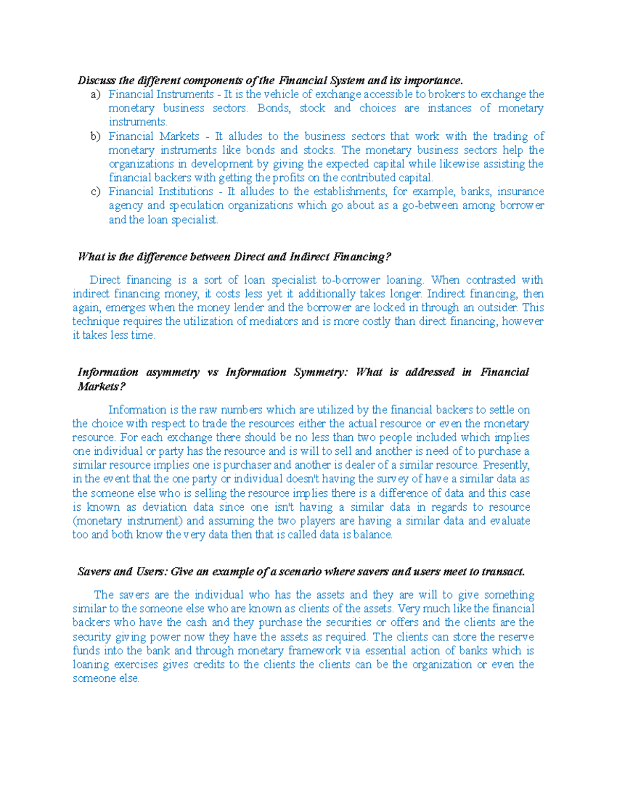 Financial System Essays - Discuss the different components of the ...