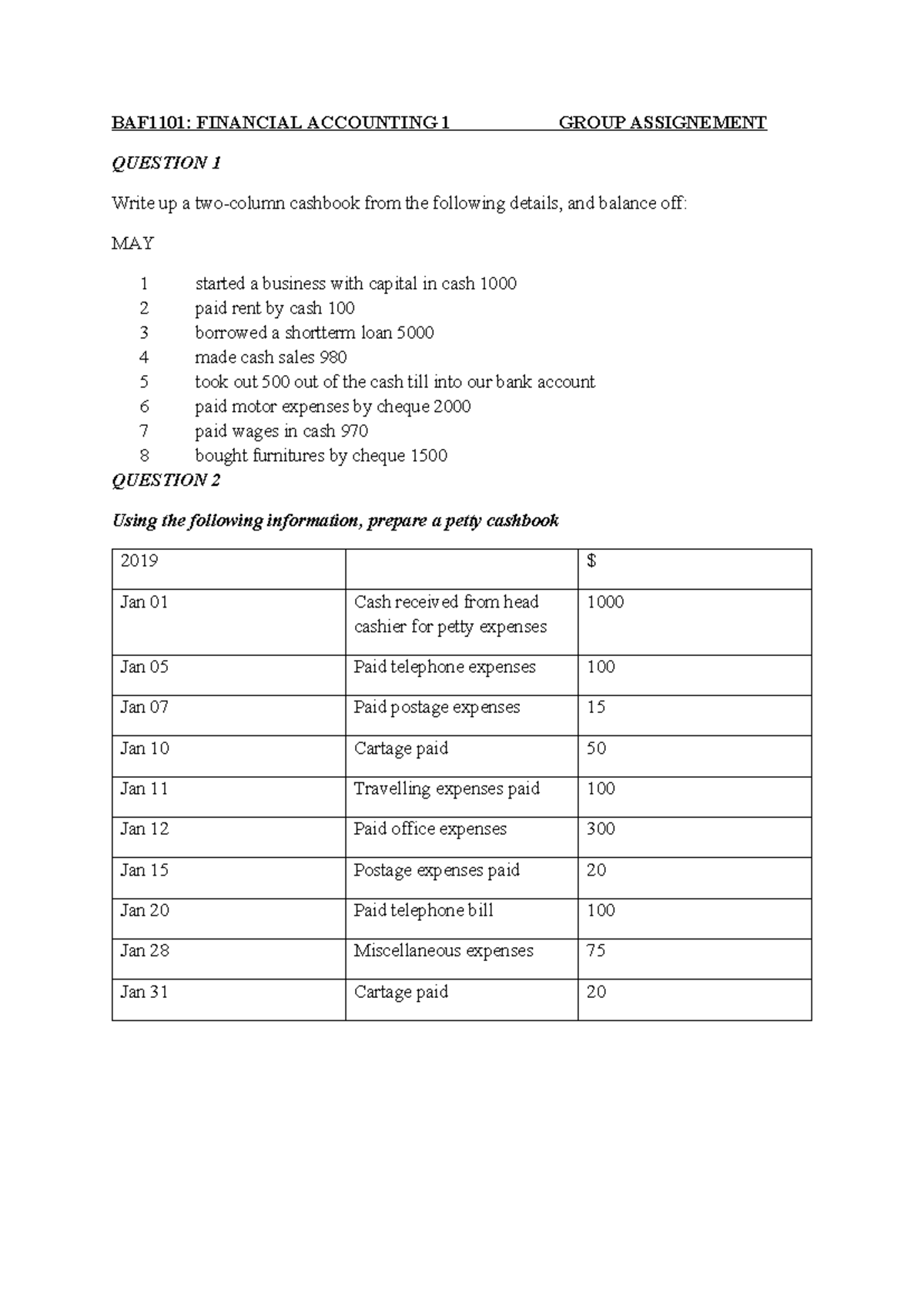 BAF1101-Assignment - assignment - BAF1101: FINANCIAL ACCOUNTING 1 GROUP ...