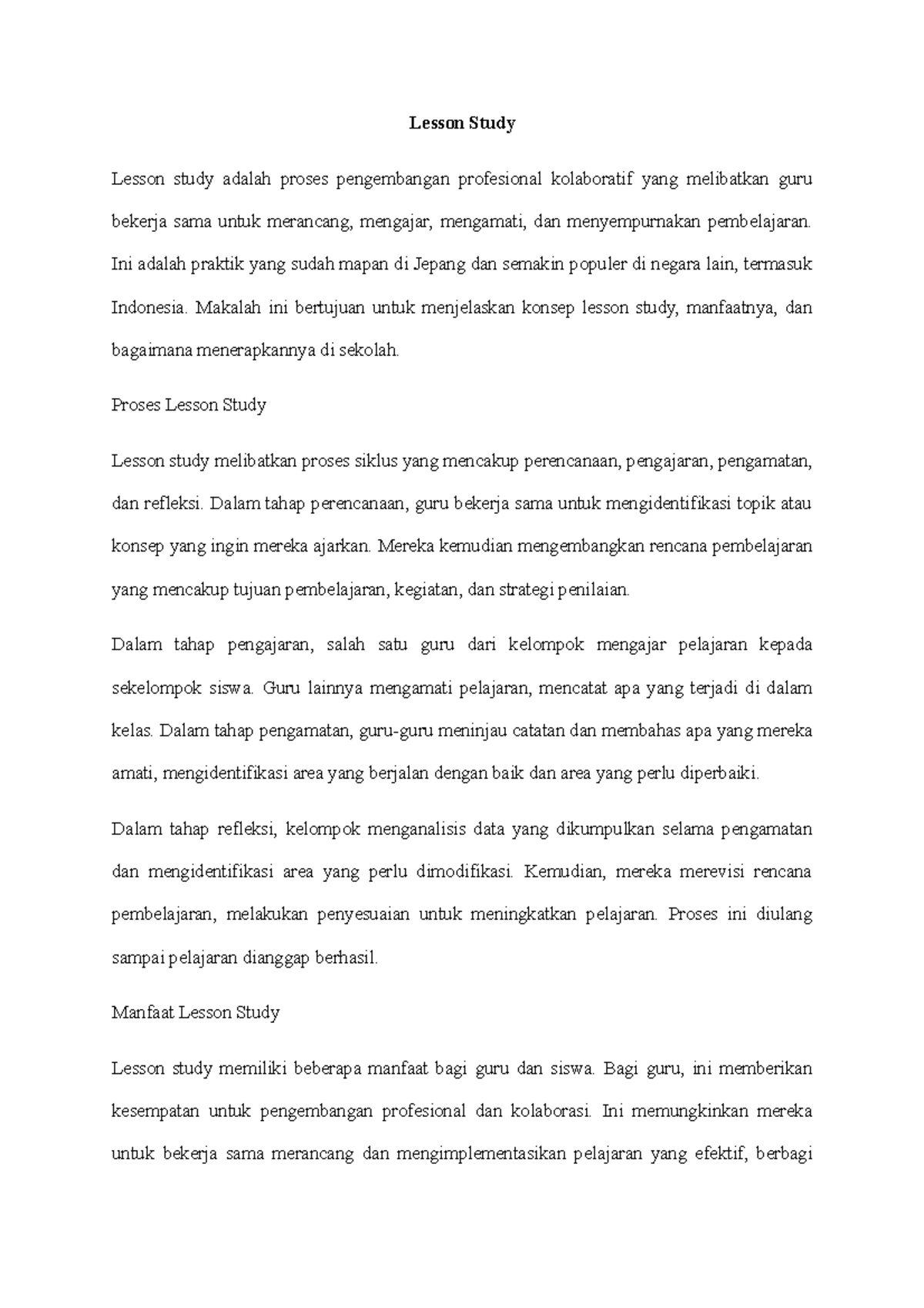 Makalah Lesson Study - Lesson Study Lesson study adalah proses ...