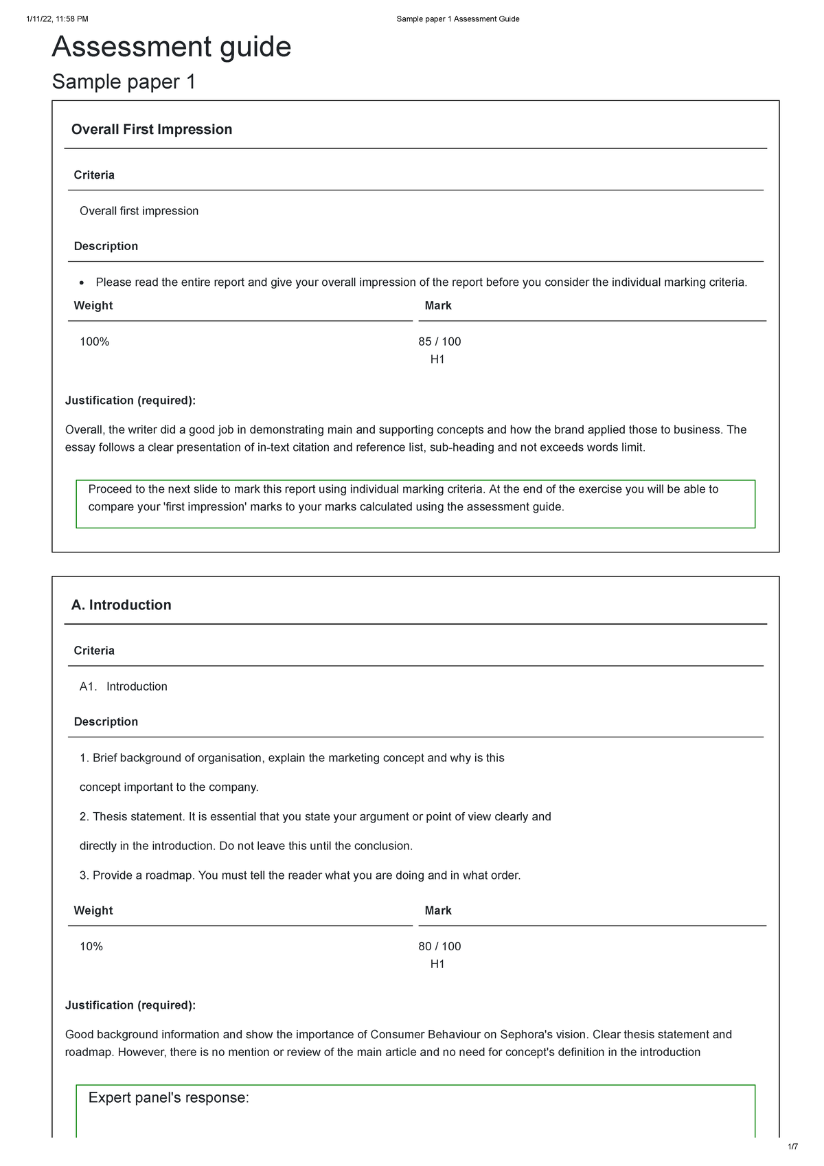 Sample paper 1 Assessment Guide - Assessment guide Sample paper 1 ...